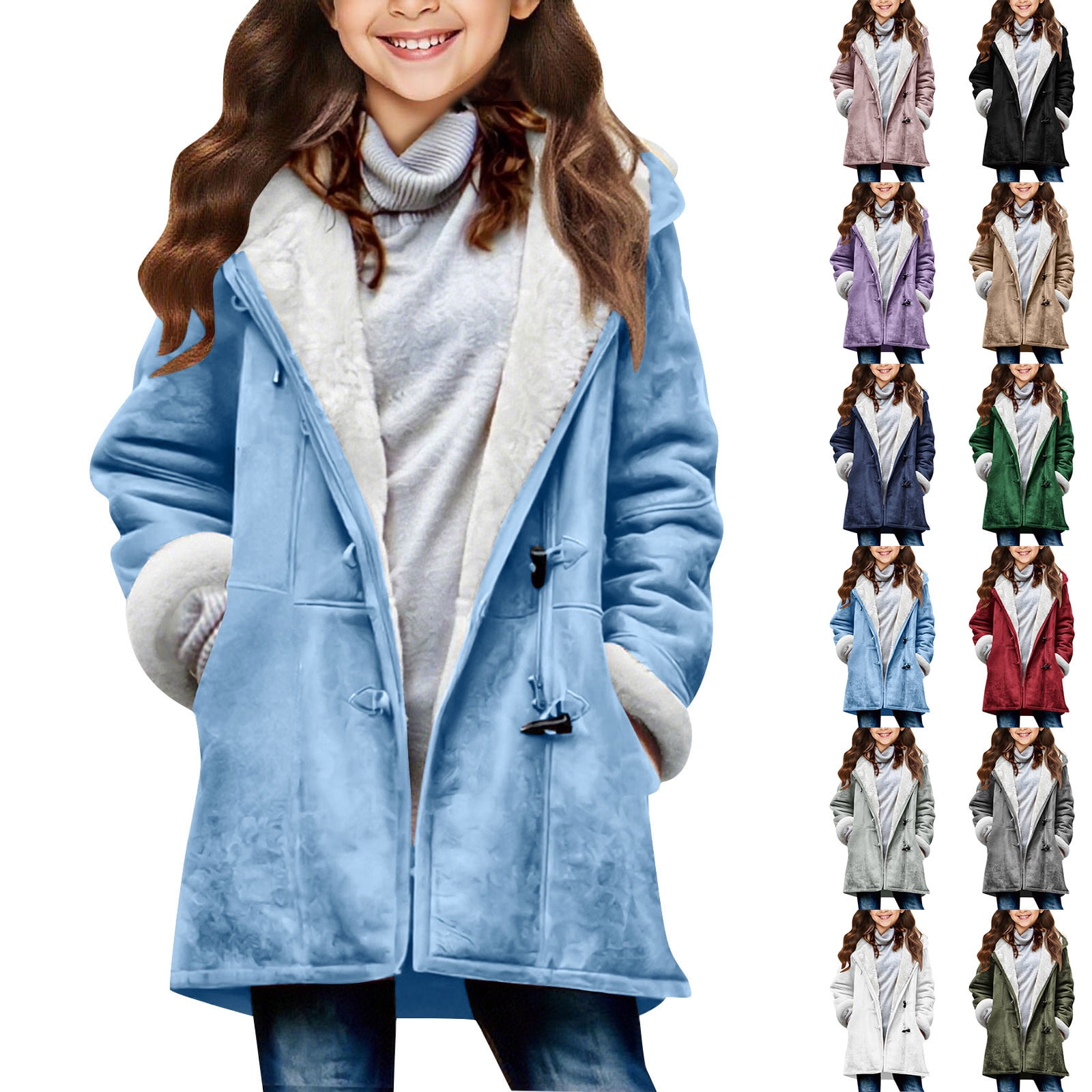 Jinhomg Winter Jackets for Girls Sherpa Lined Jacket Kids Winter Warm Cozy Horn Button Down ...