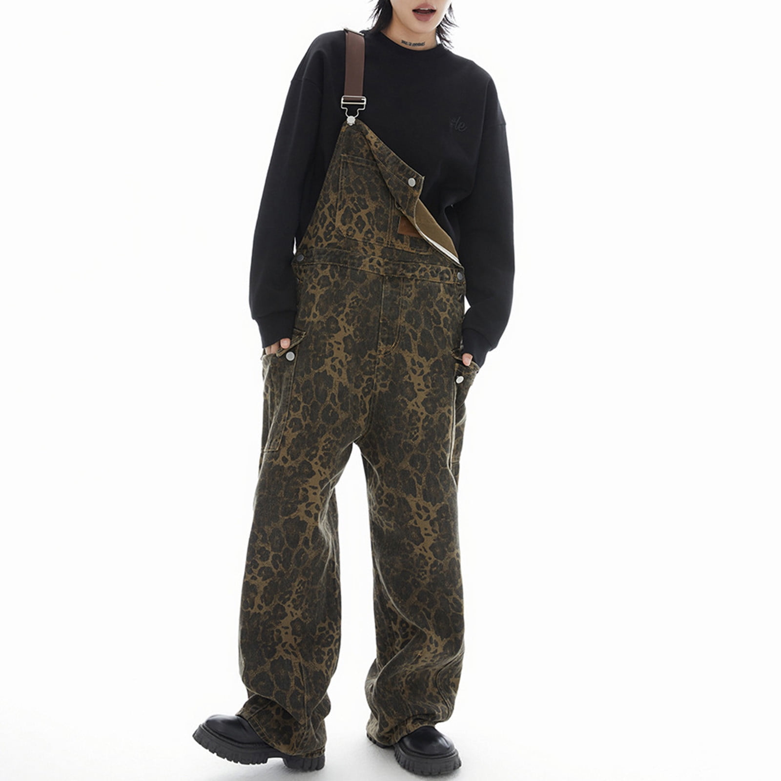 Jinhomg Women Casual Denim Overalls 2025 Trendy Leopard Printed ...