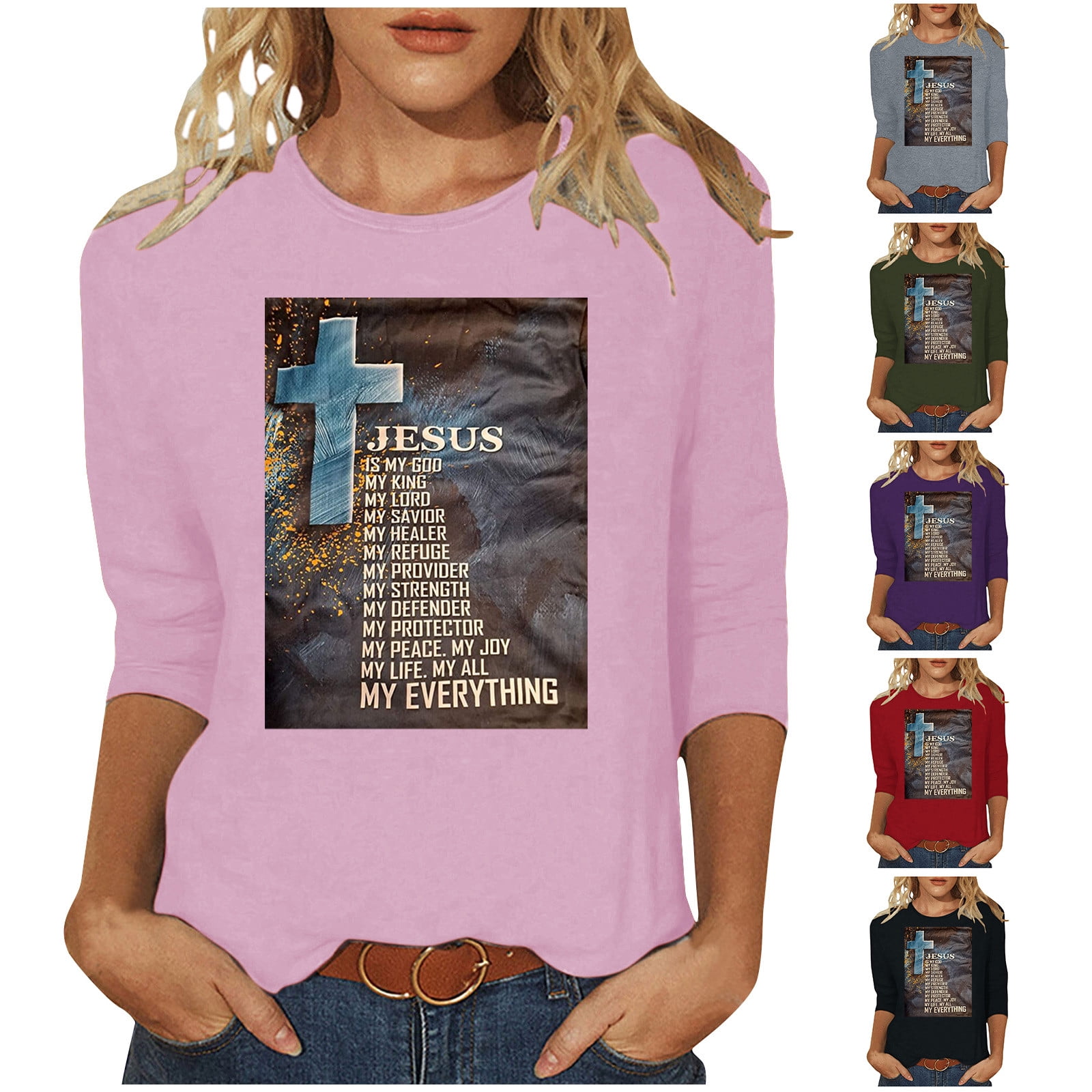 Jinhomg Women Easter Day Tops 2025 Trendy Jesus Cross Printed Tee Plus ...