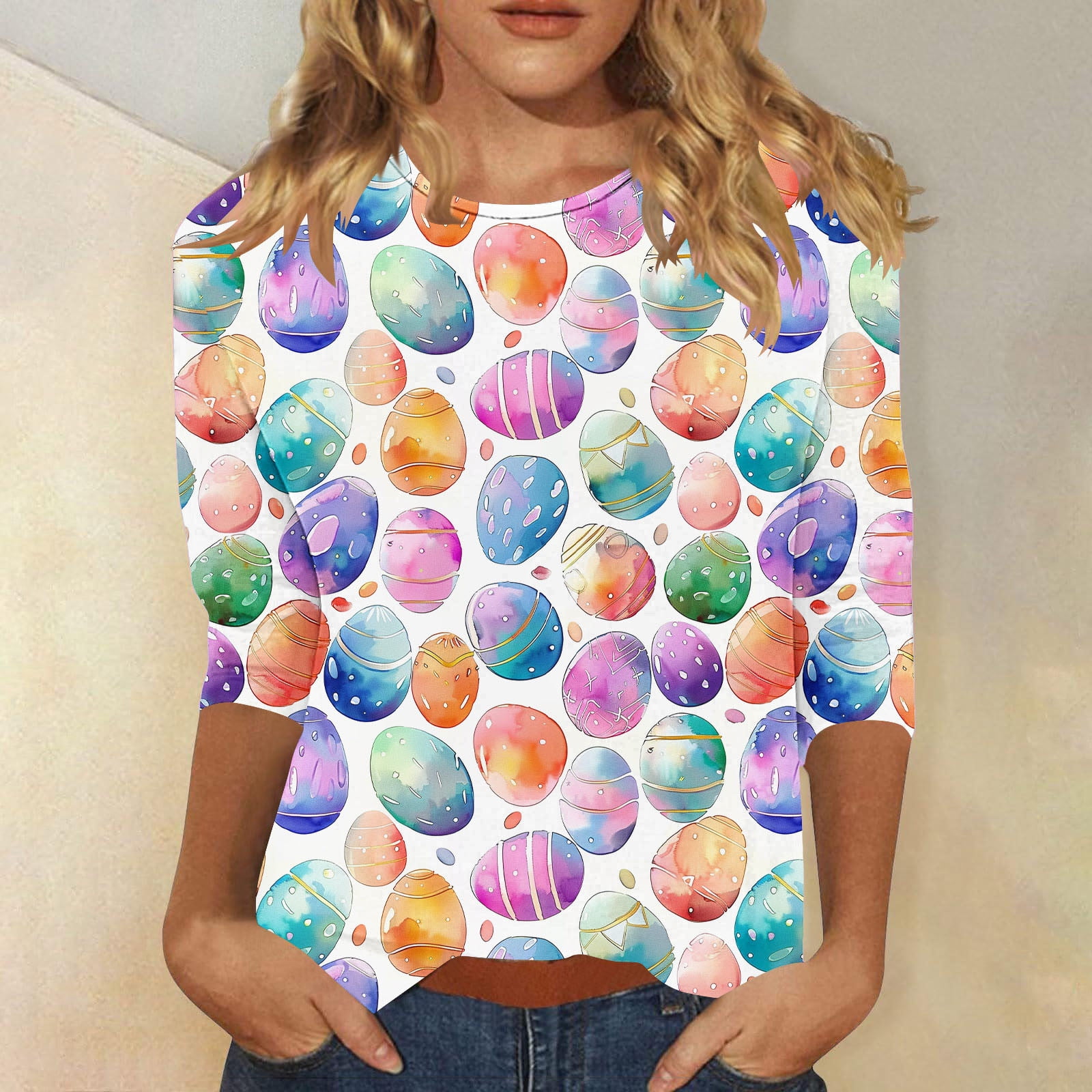 Jinhomg Women Holiday Shirt 2025 Fashion Colored Eggs Easter Tops ...