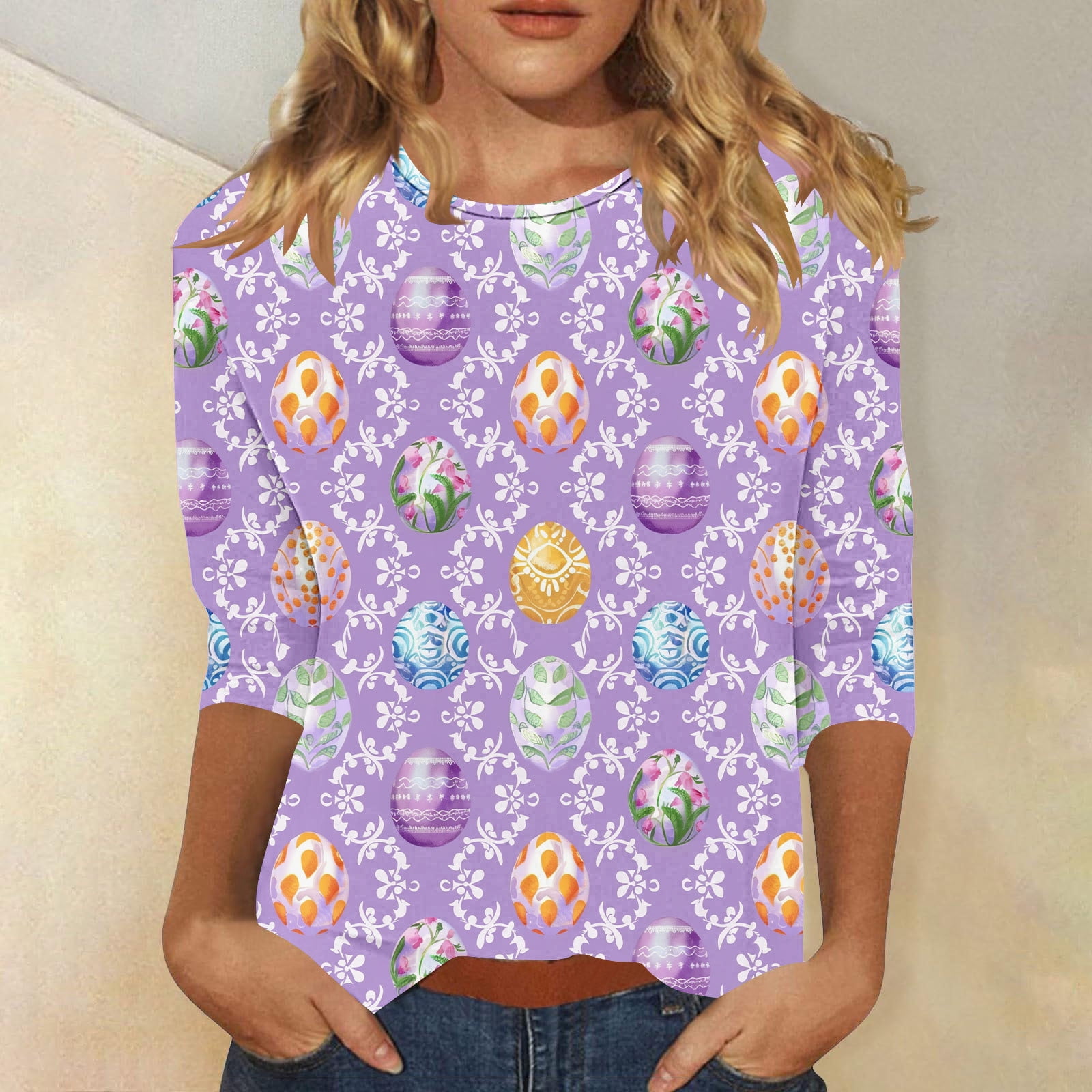 Jinhomg Women Holiday Shirt 2025 Fashion Colored Eggs Easter Tops ...