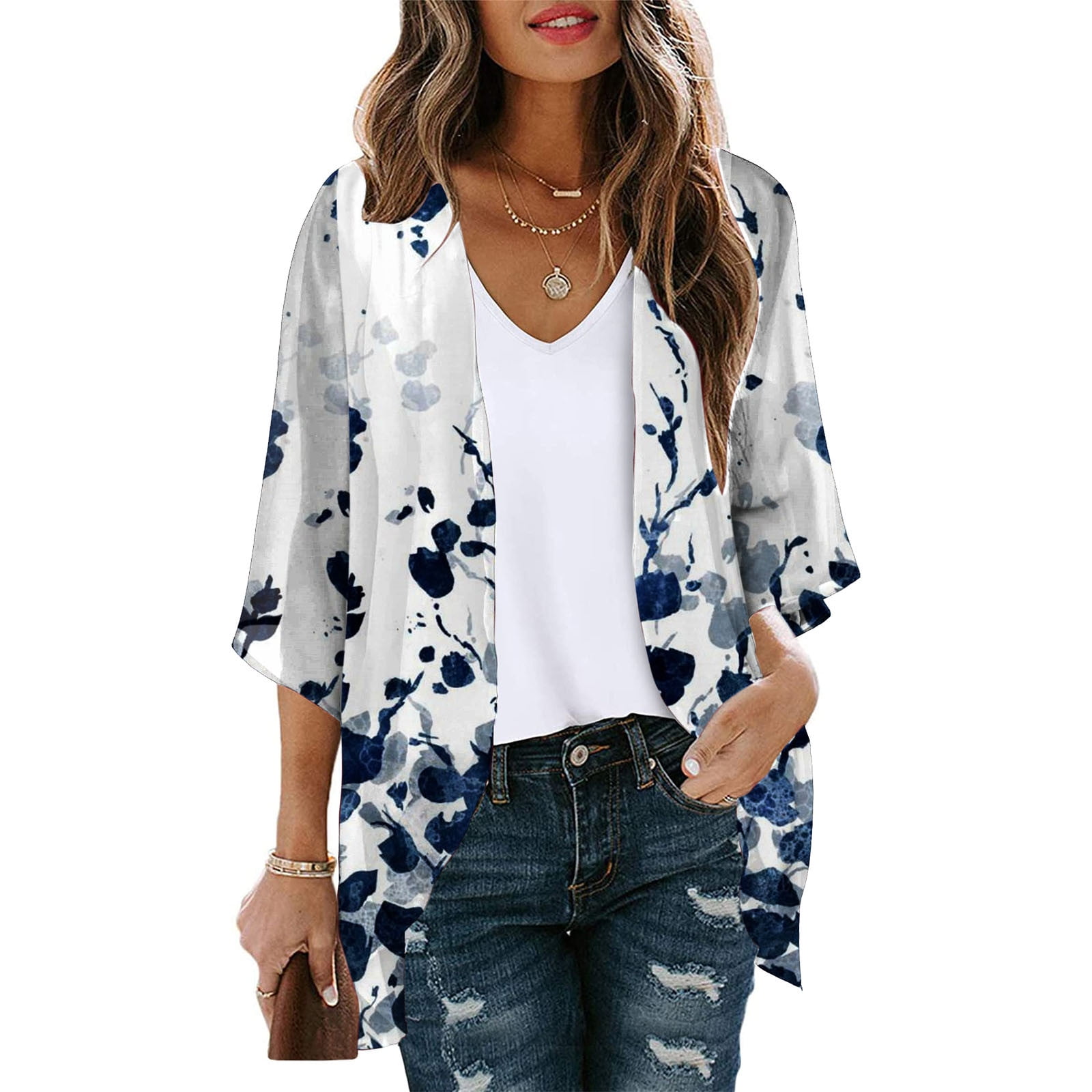 Jinhomg Women Kimono Bathing Suit Elegant Floral Print Chiffon ...