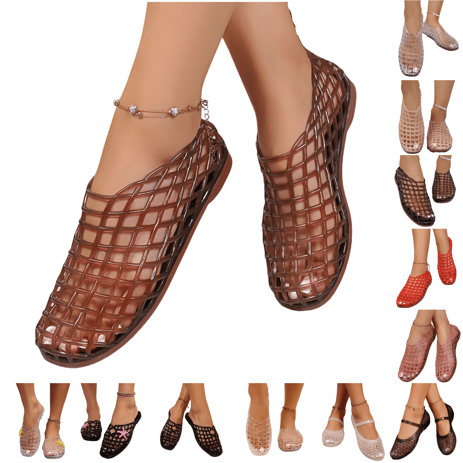 Jinhomg Women Mary Jane Jelly Mule Flat Sandals Beach Pool Waterproof ...