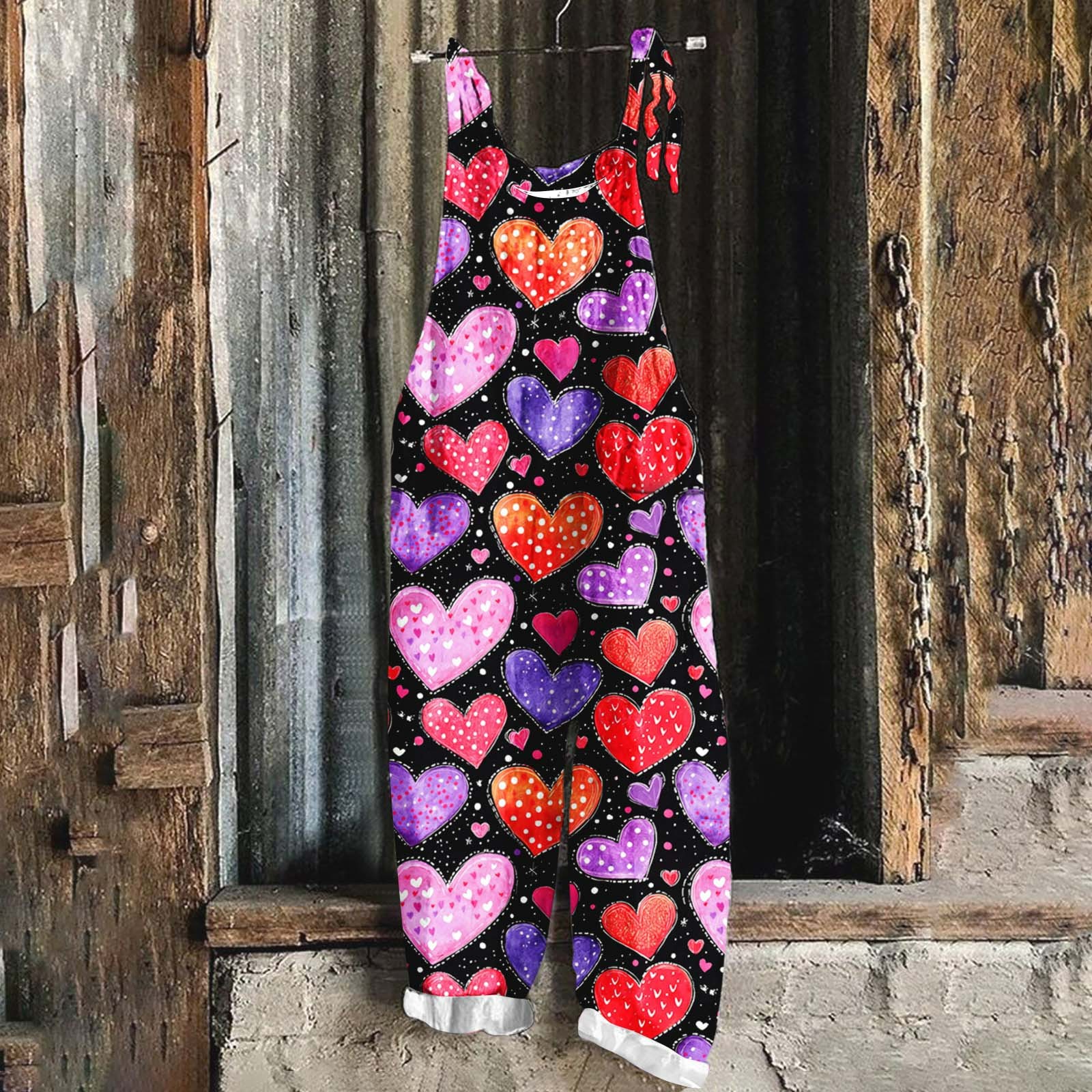 Jinhomg Women Overalls Valentine's Day Heart Printed Jumpsuit Baggy ...