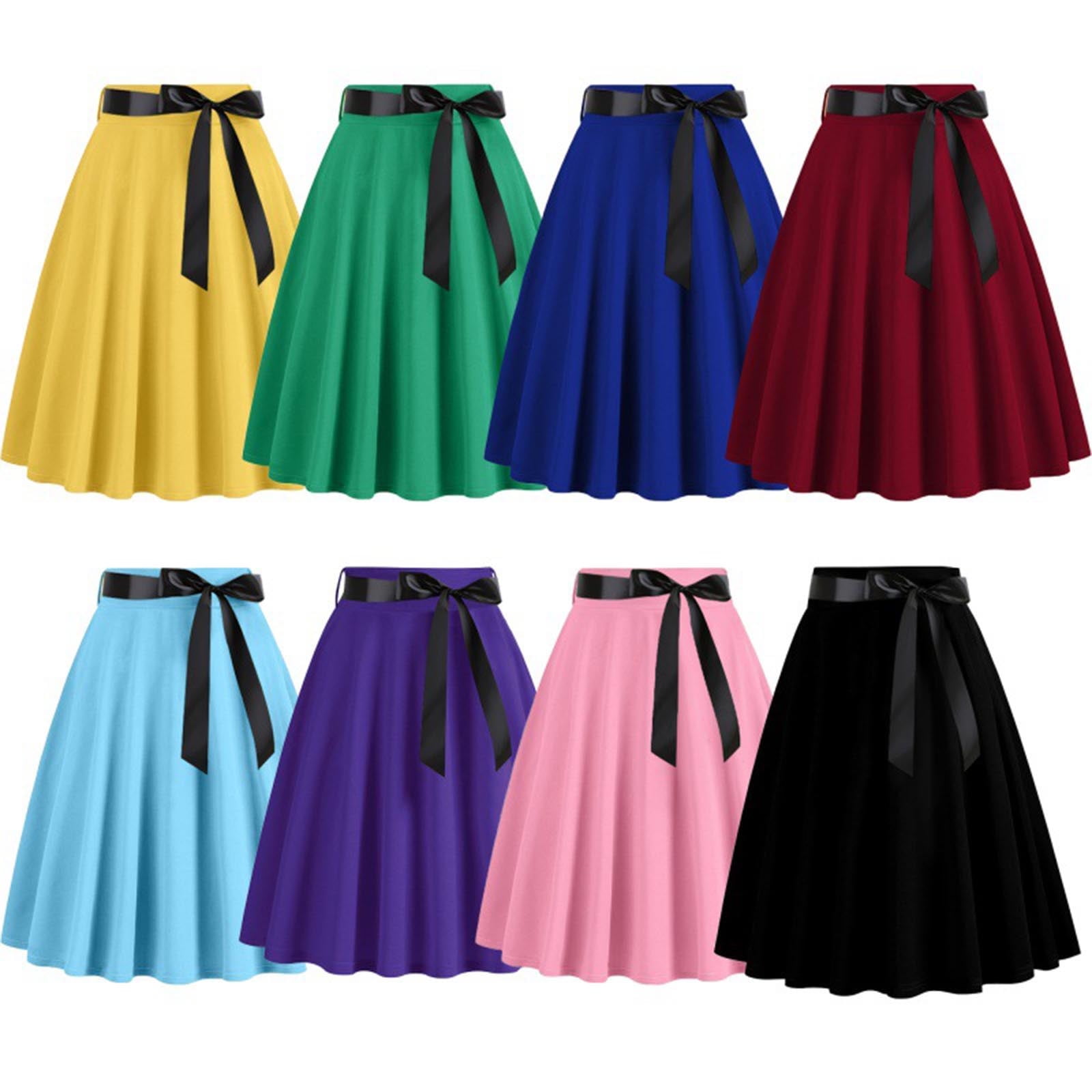 Jinhomg Womens Pleated Vintage Skirt 1950s Style Swing A-Line Skirts ...