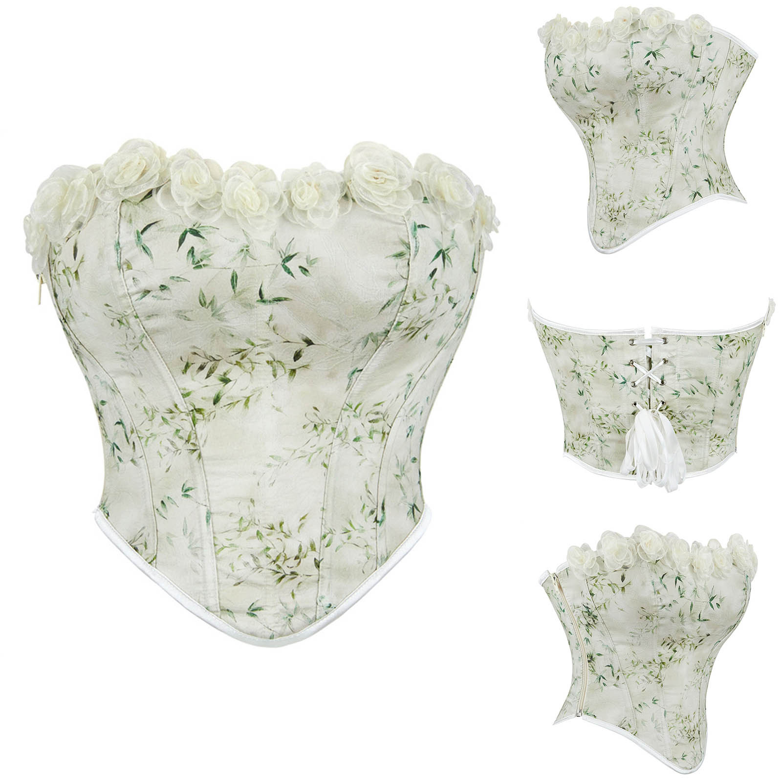 Jinhomg Women's 3D Floral Bustier Crop Top Strapless Backless Corsets ...