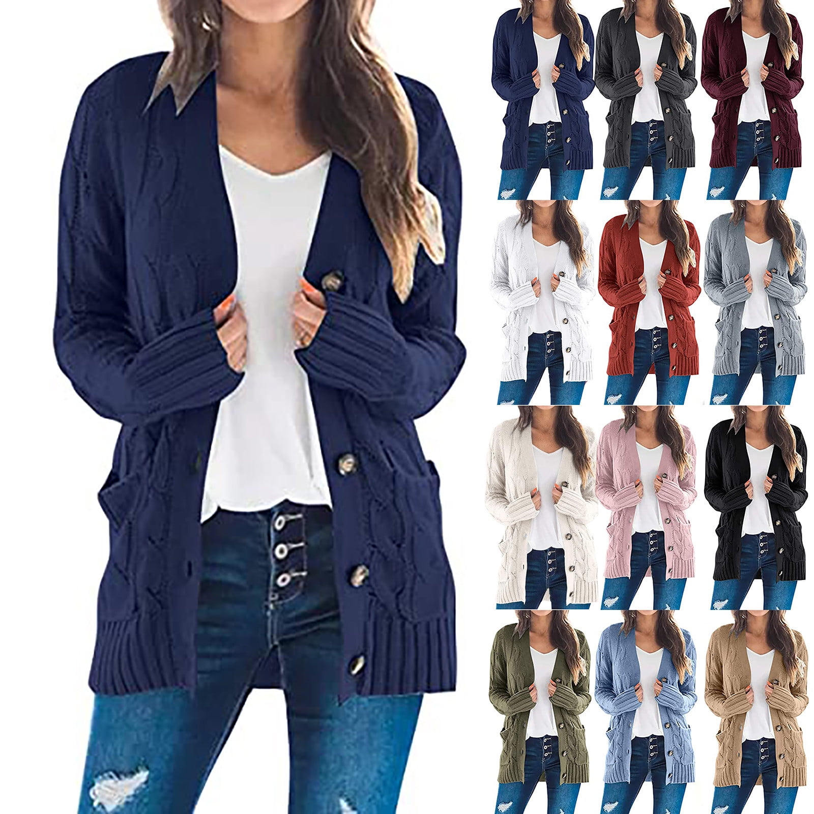 Jinhomg Women's Cardigan Sweaters Fall Spring Comfy Cable Knit ...