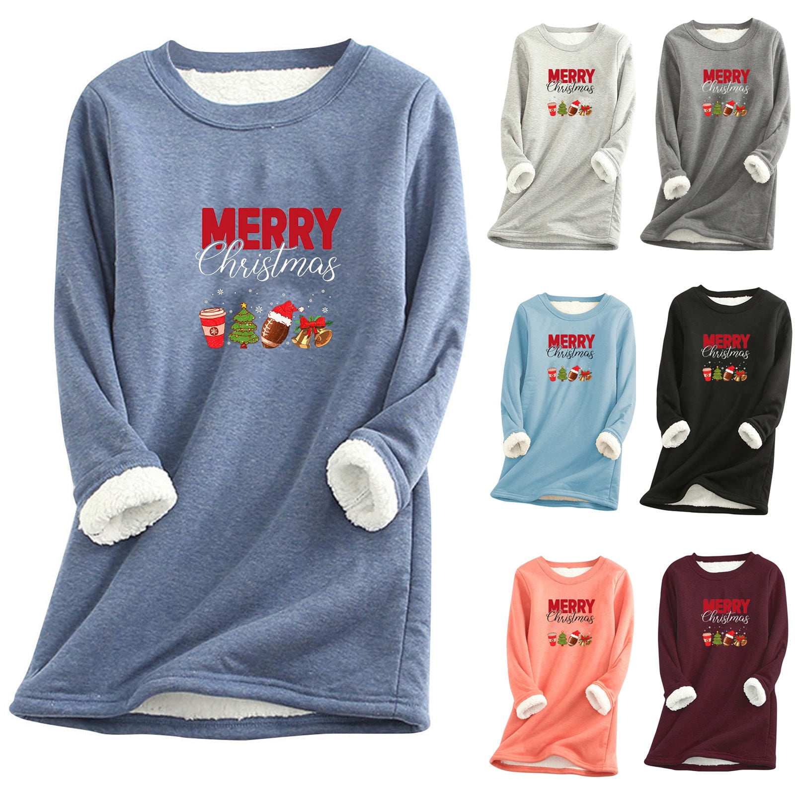 Jinhomg Women's Comfort Christmas Sweatshirts Xmas Cute Letter Print Sherpa Lined Loungewear ...