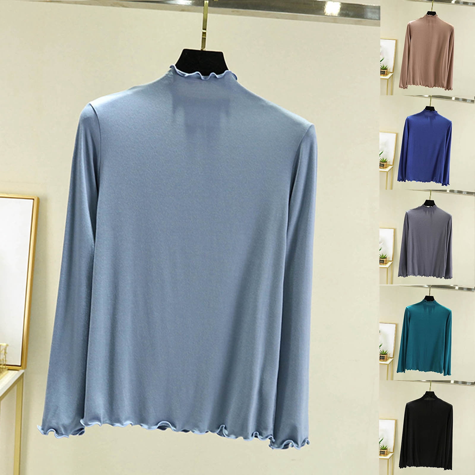 Jinhomg Women's Cotton Blend T Shirts 2025 Trendy Long Sleeve Mock Neck ...