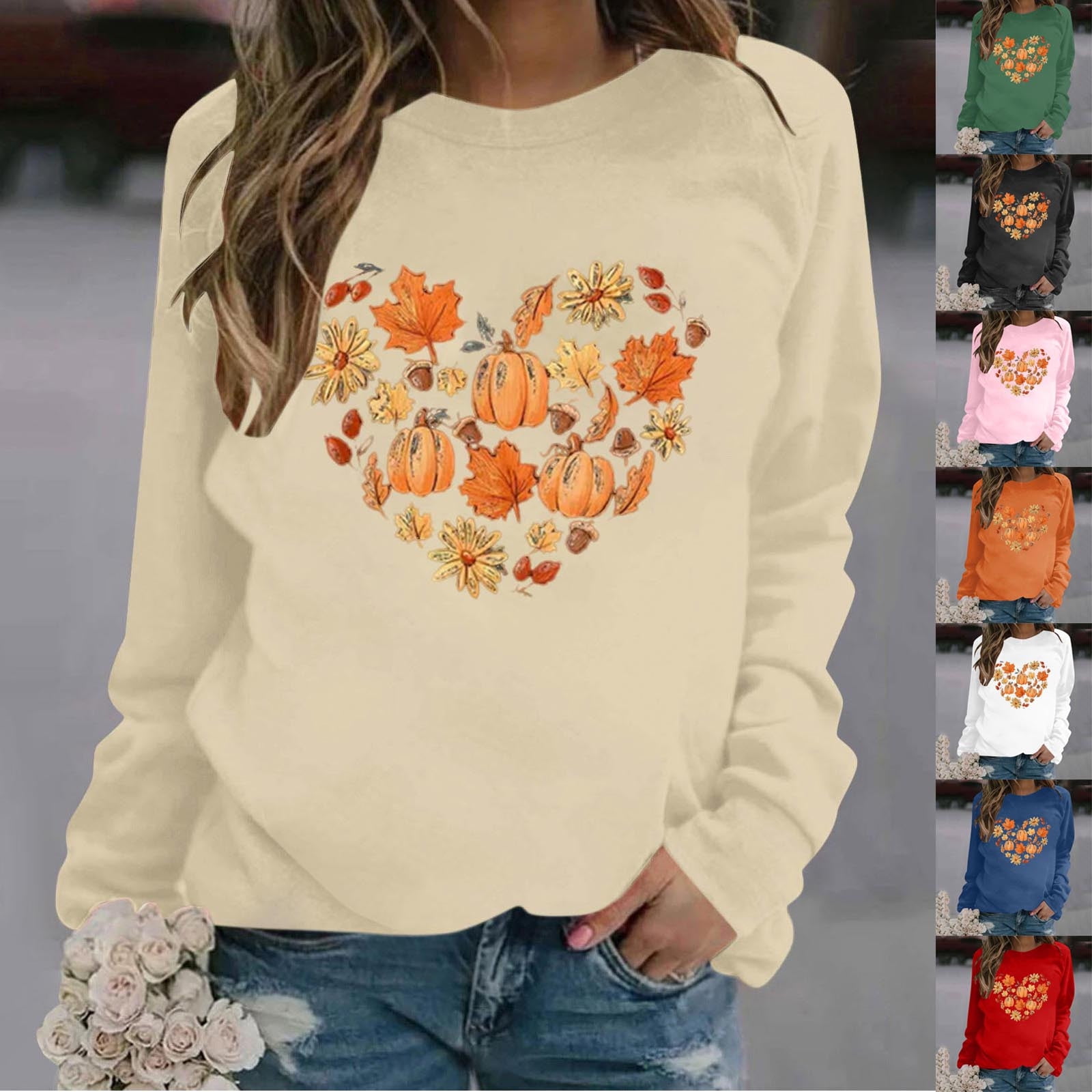 Jinhomg Women's Cute Holiday T-Shirts Thanksgiving Funny Pumpkin Heart Graphic Tees Fall Winter ...