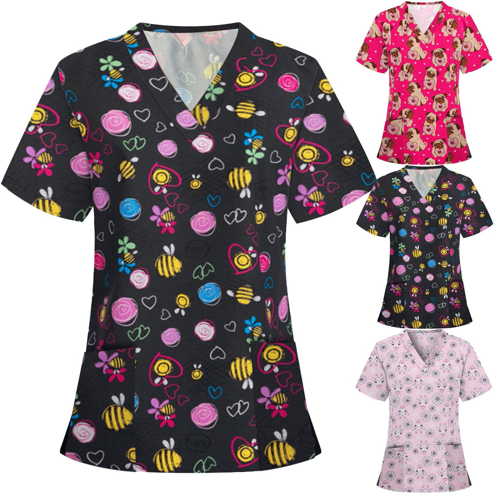 Jinhomg Women's Cute Scrub Tops Funny Animals Printed Nurse Uniform ...