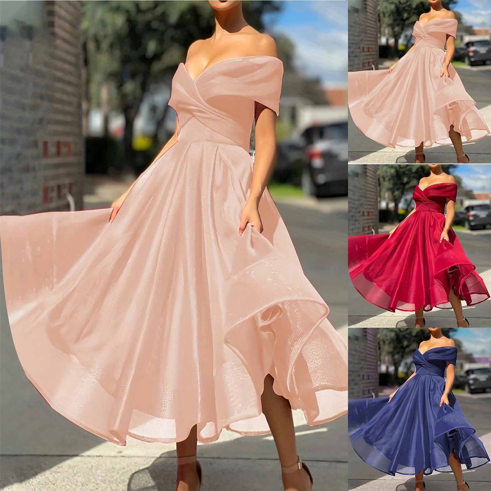 Jinhomg Women's Flowy Dress Elegant Off The Shoulder Mesh Dresses Plus ...