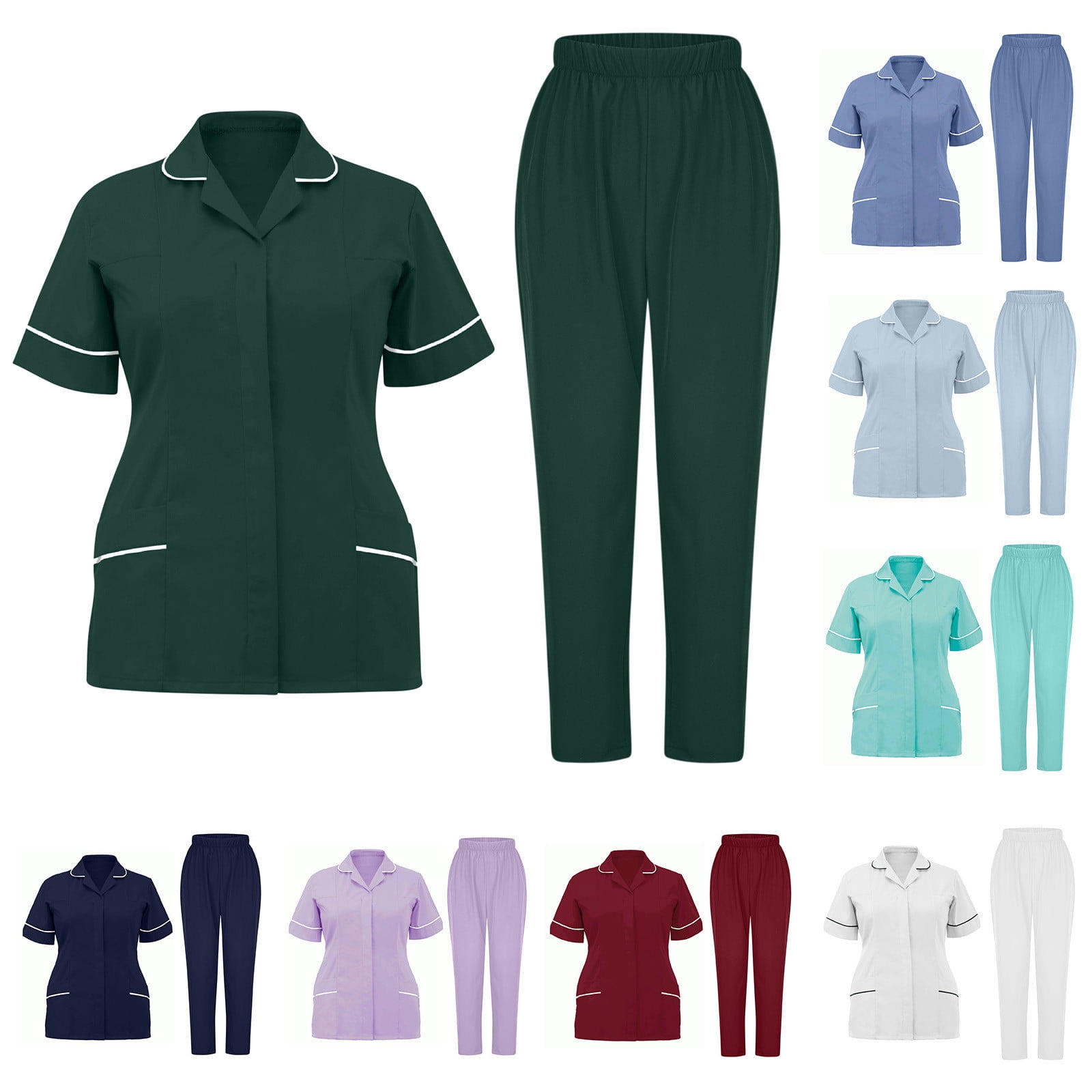Jinhomg Women's Medical Scrub Sets Plus Size Button Down Lapel Collar ...