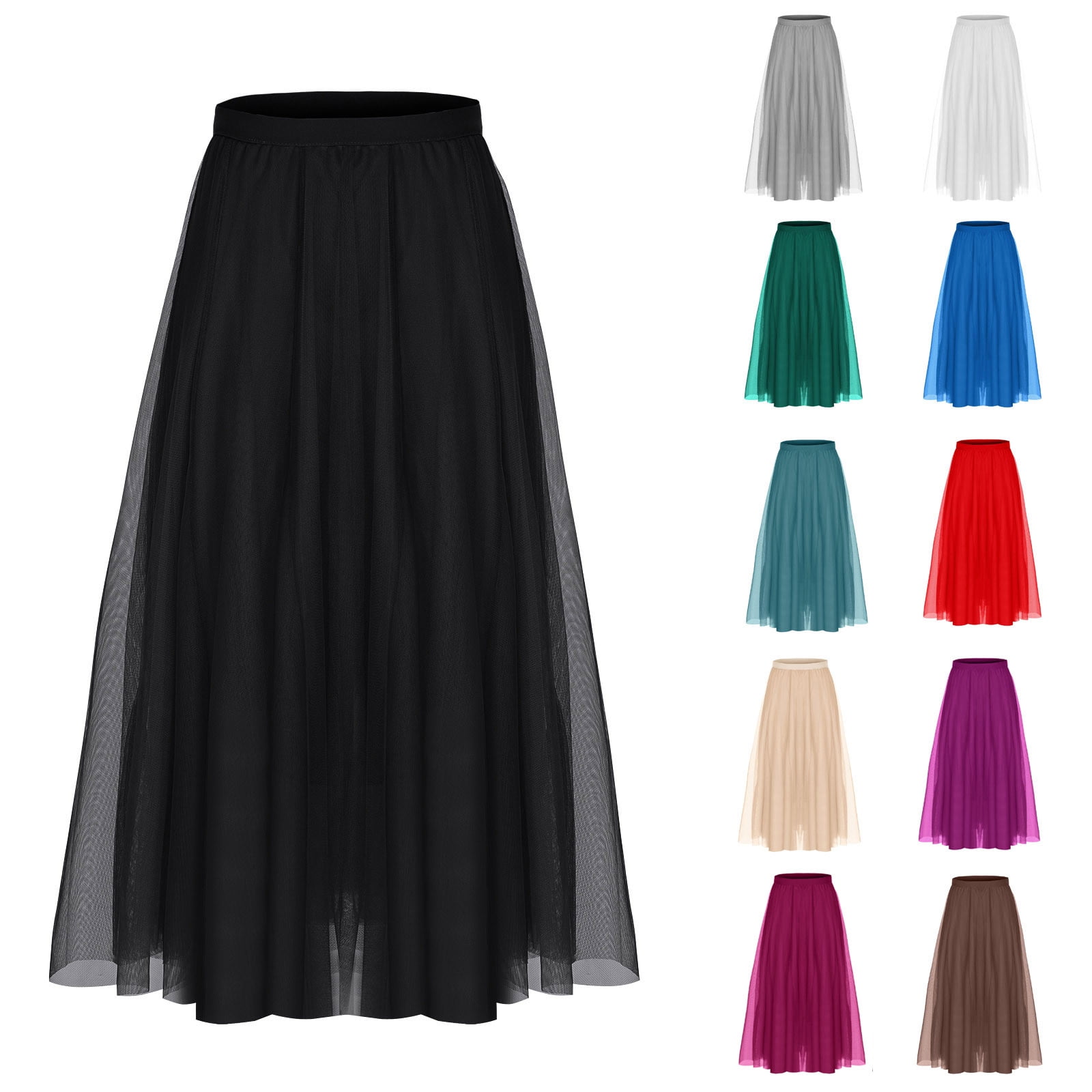 Jinhomg Women's Mesh Skirt Flowy Swing Three Layer A-Line Maxi Skirts ...