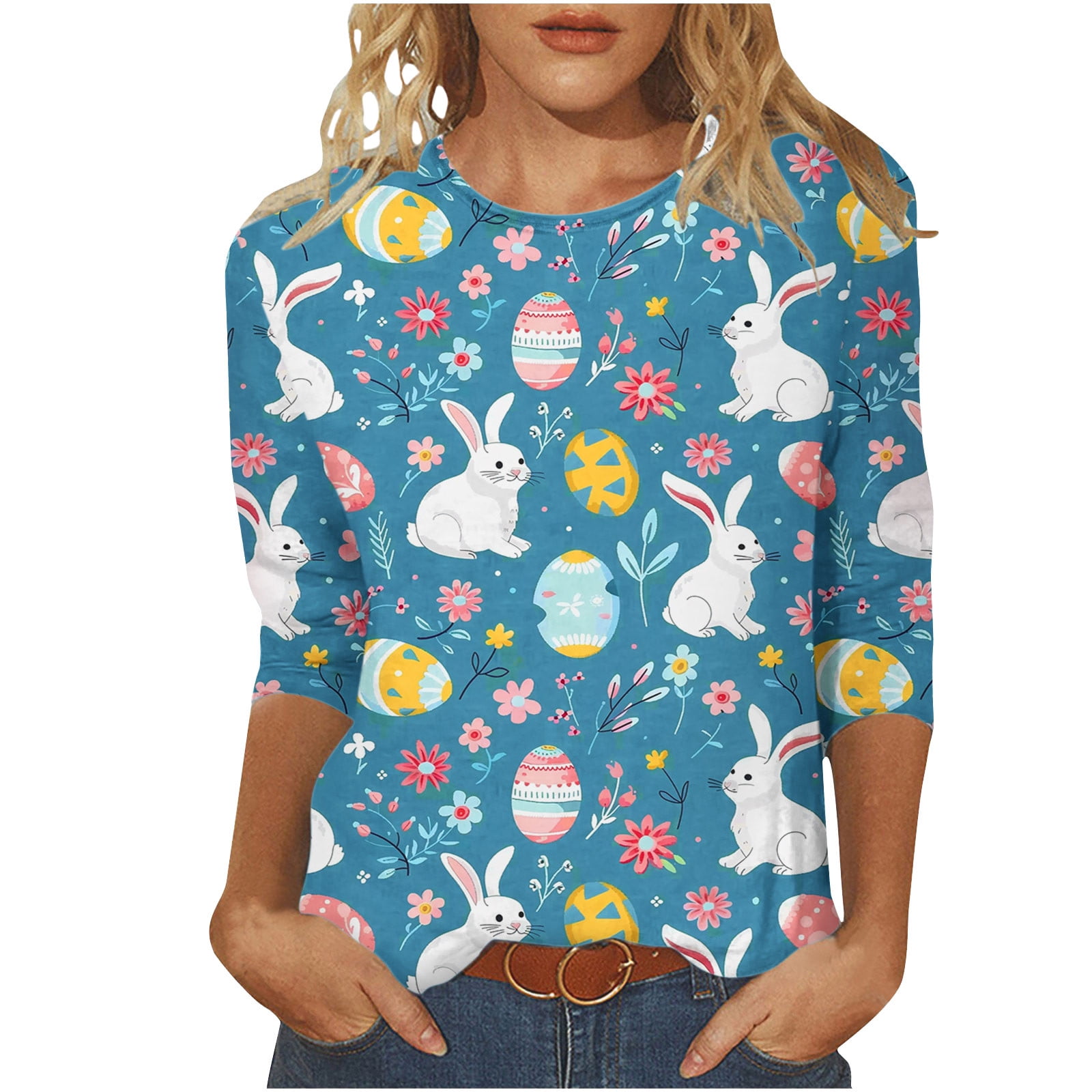 Jinhomg Women's Plus Size Easter Tops Cute Colored Eggs Graphic Tunic ...