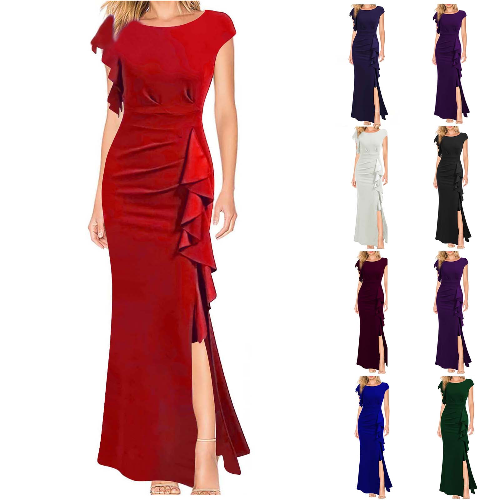 Jinhomg Women's Sexy Ruched Bodycon Dresses Side High Split Cocktail ...