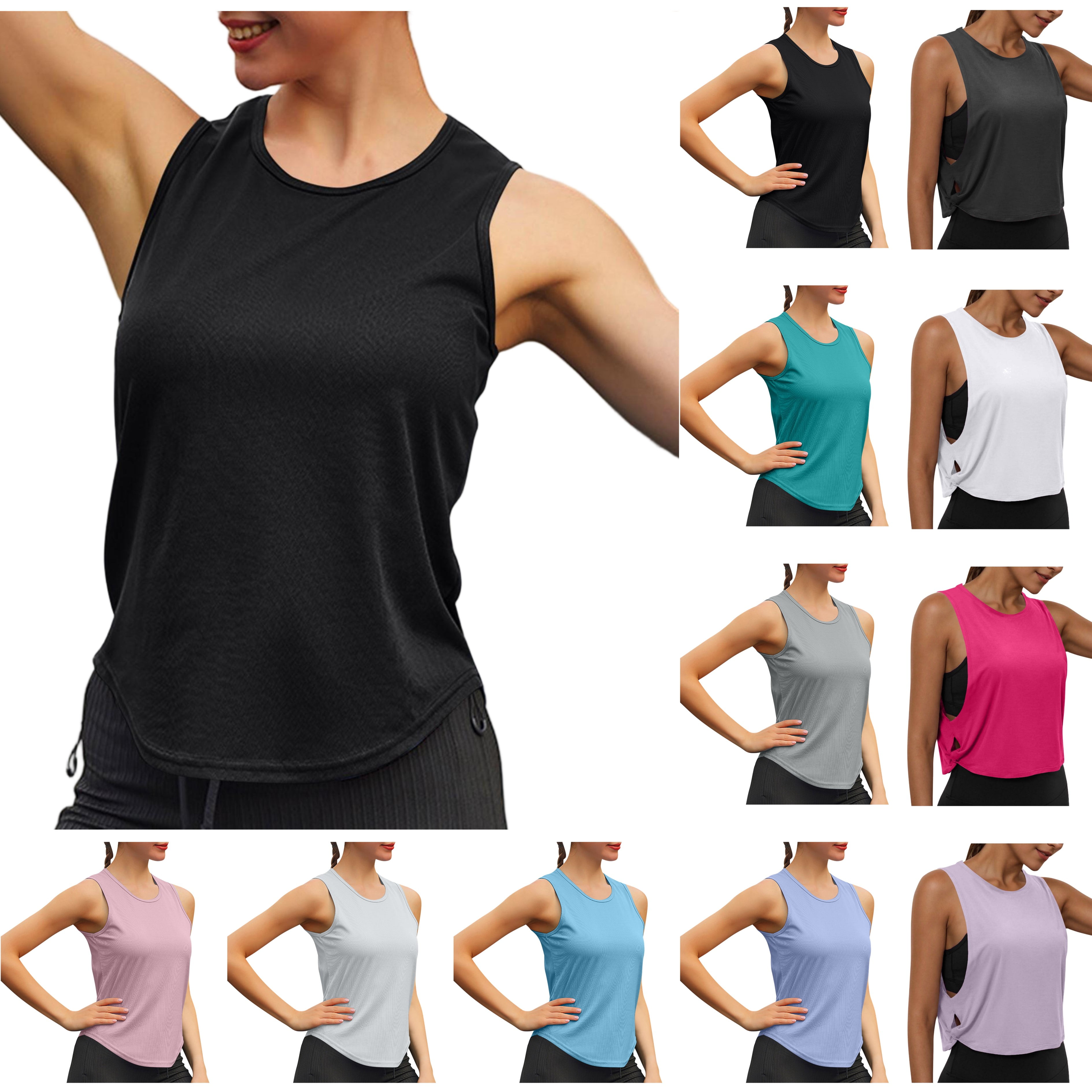 Jinhomg Women's Sleeveless Workout Top Gym Active Crop Tanks Y2K Style ...