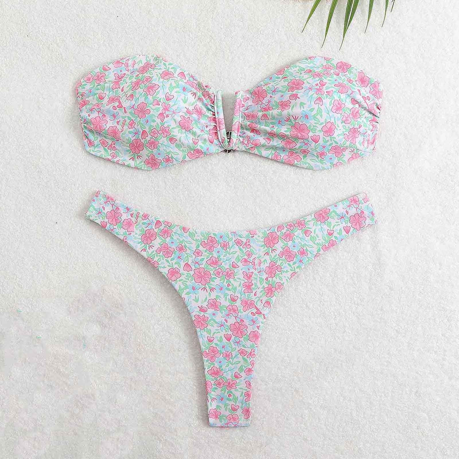Jinhomg Women's Strapless Bandeau Swimsuit 2 Piece Elegant Floral Print ...
