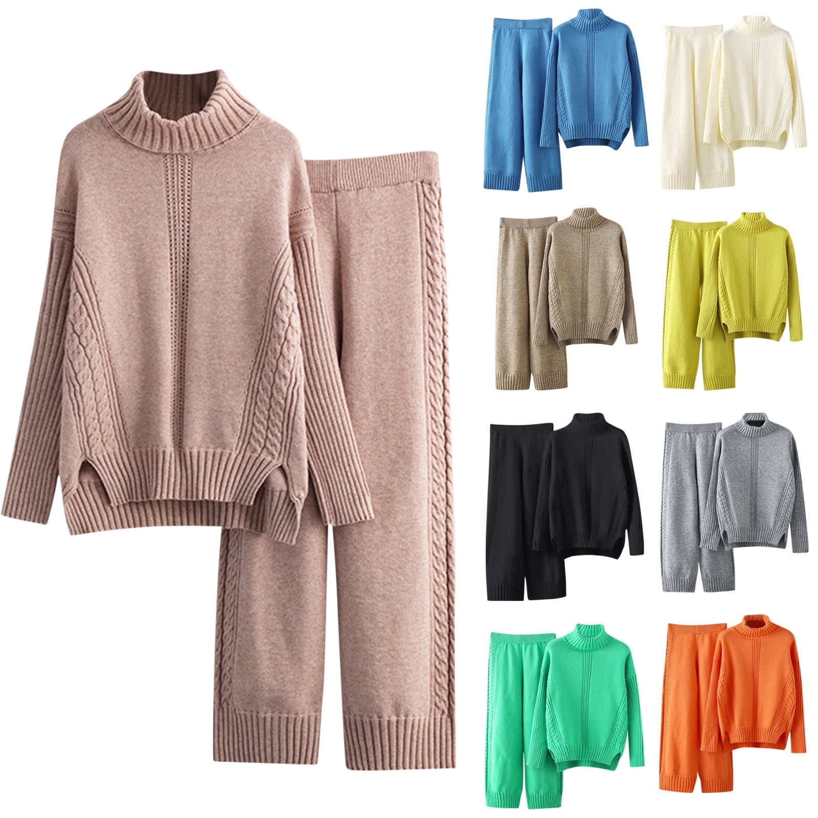 Jinhomg Women's Thick Sweater Set 2 Piece Casual Solid Lounge Set Fall ...