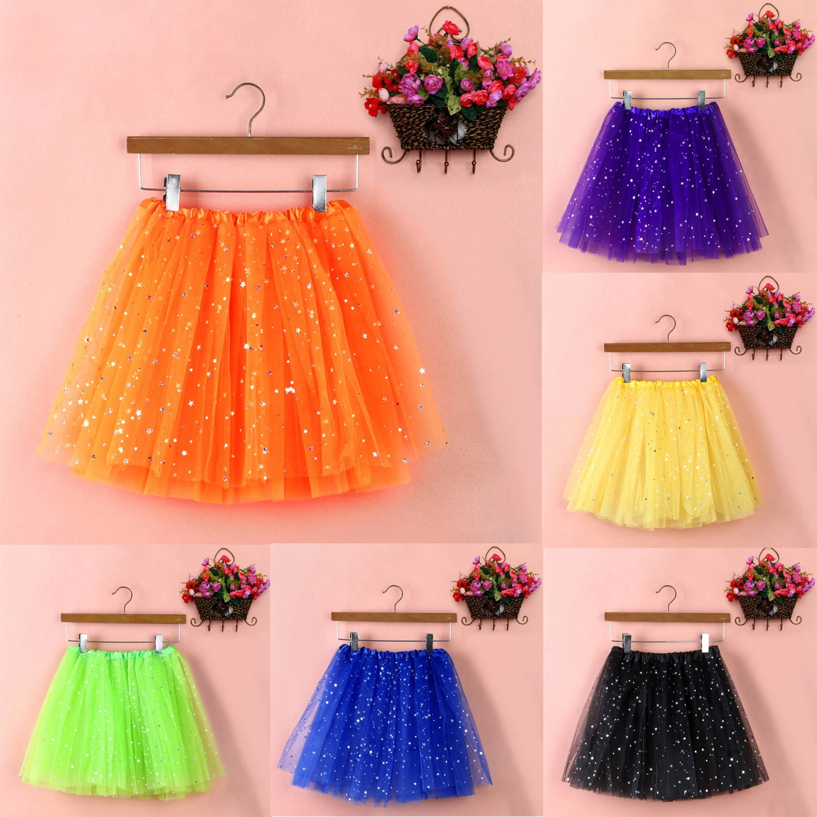 Jinhomg Womens Ballet Dance Skirt Cute Star Sequin Mini Tutu Skirts Flowy Comfy Elastic High ...