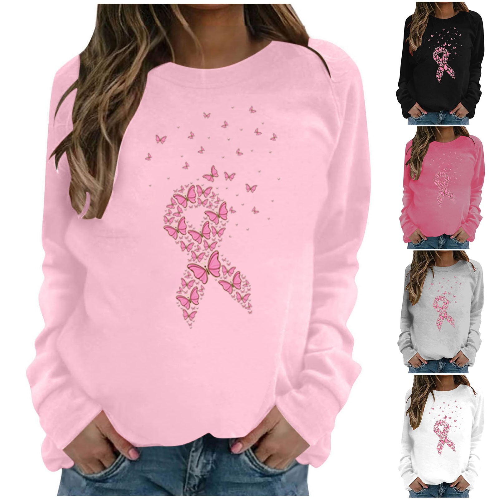 Jinhomg Womens Breast Cancer Tee Shirts Trendy Pink Ribbon Graphic ...