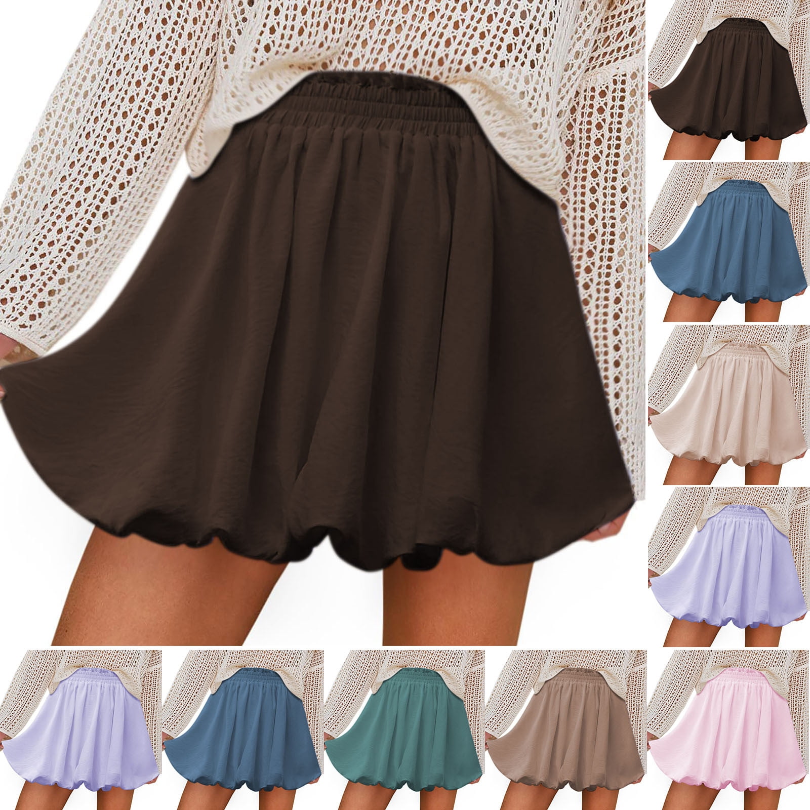 Jinhomg Womens Bubble Mini Skirt Cute Ruffled Hem Pleated Skirts Casual ...
