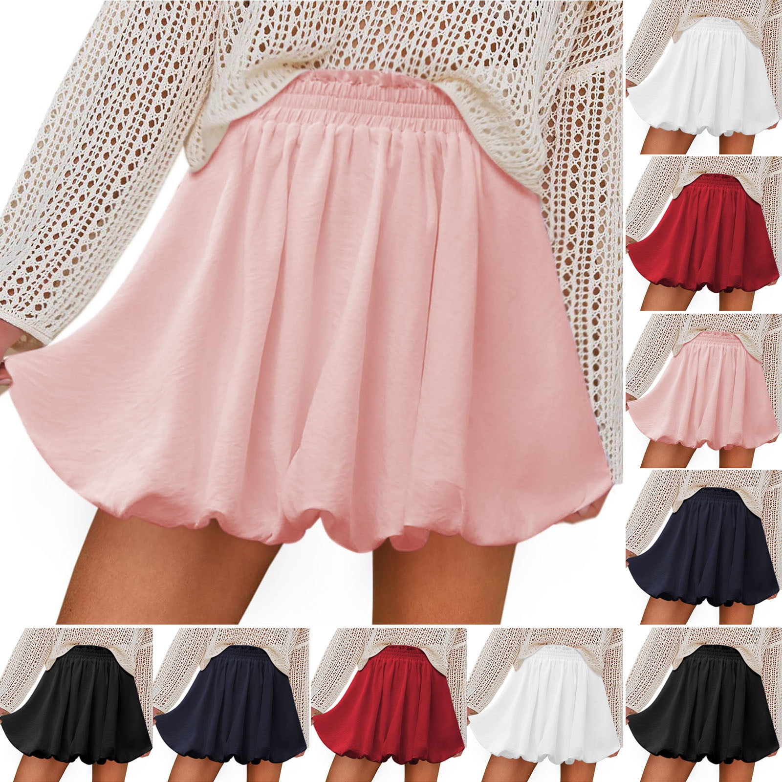 Jinhomg Womens Bubble Mini Skirt Cute Ruffled Hem Pleated Skirts Casual ...