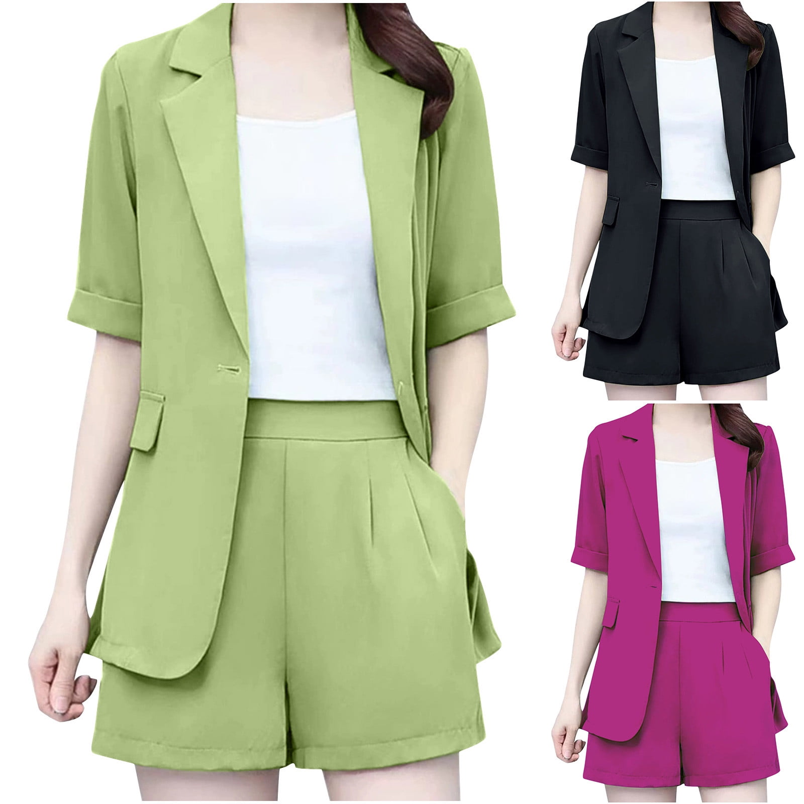 Jinhomg Womens Business Casual Short Sets Dressy Notched Lapel One ...