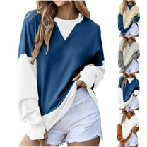 Fantaslook Color Block Sweatshirts for Women Crewneck Long Sleeve Oversized Pullover Tops Casual ...