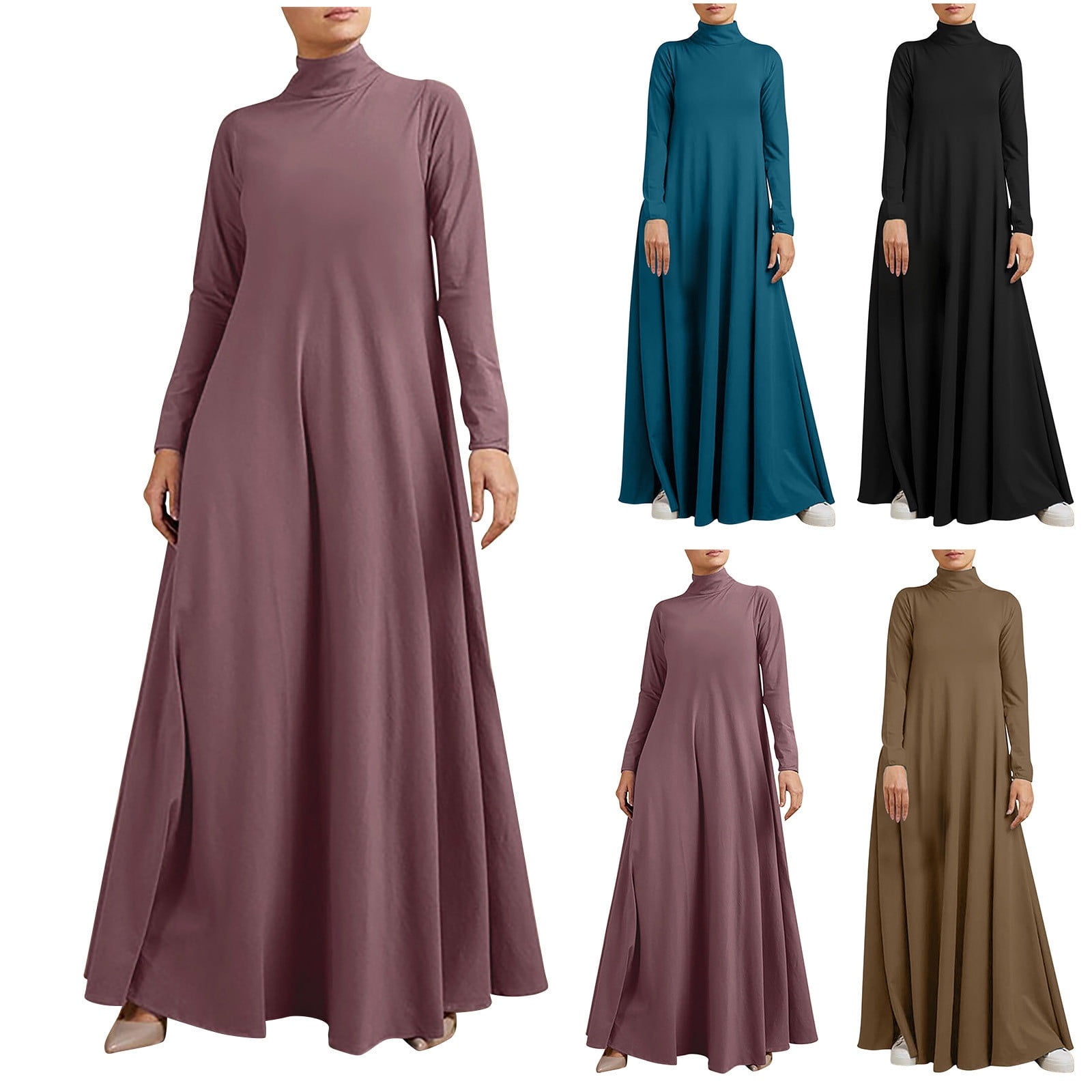 Jinhomg Womens Casual Maxi Dress Flowy Abaya Muslim Ramadan Dress Plus ...
