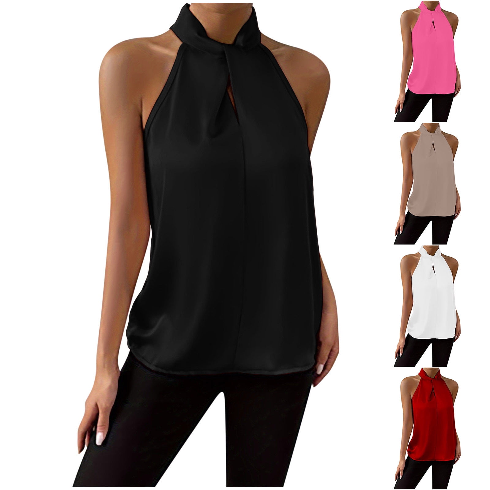 Jinhomg Womens Casual Sleeveless Shirts Dressy Casual Off Shoulder ...
