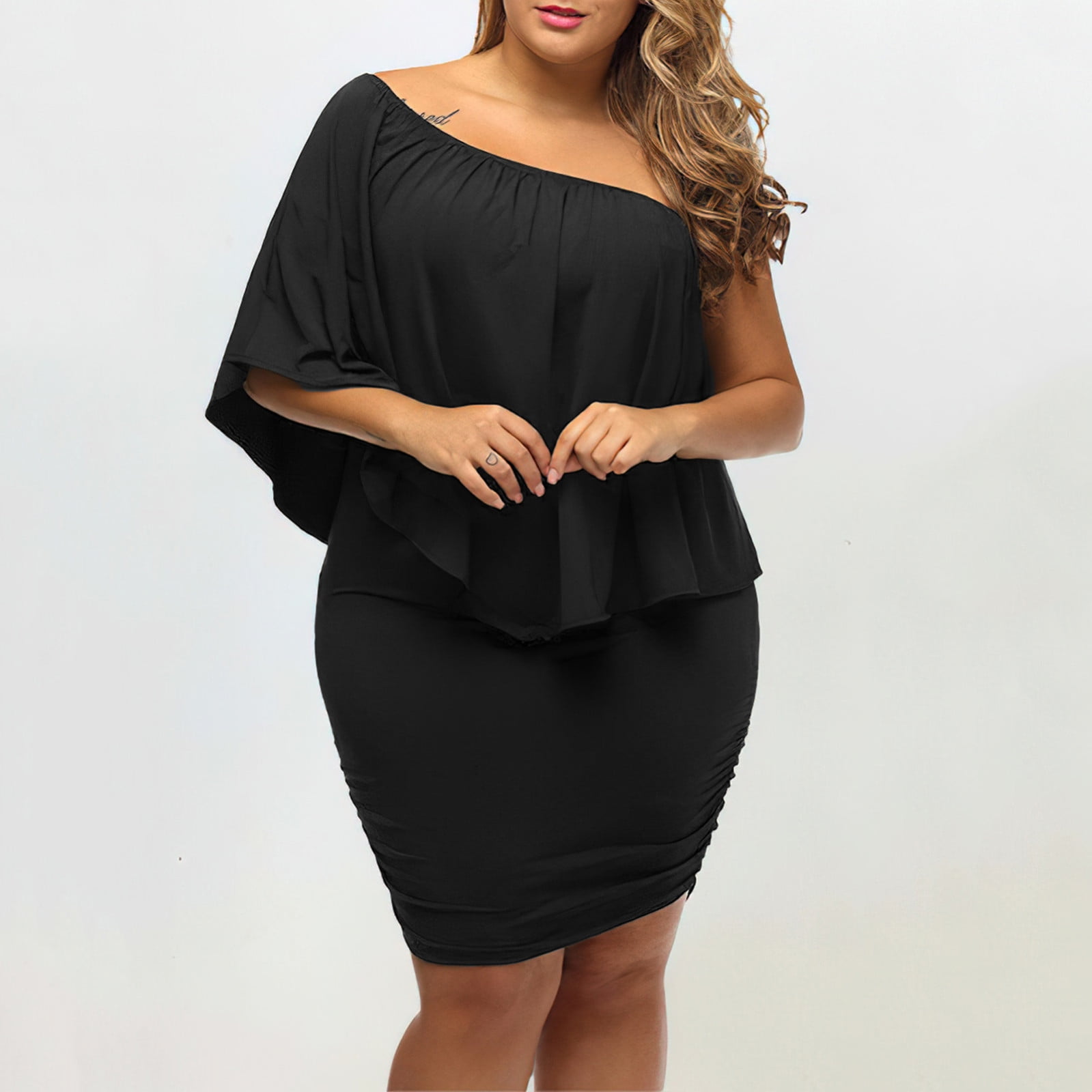 Jinhomg Womens Elegant Dress 2025 Trendy One Shoulder Mini Dress Plus ...