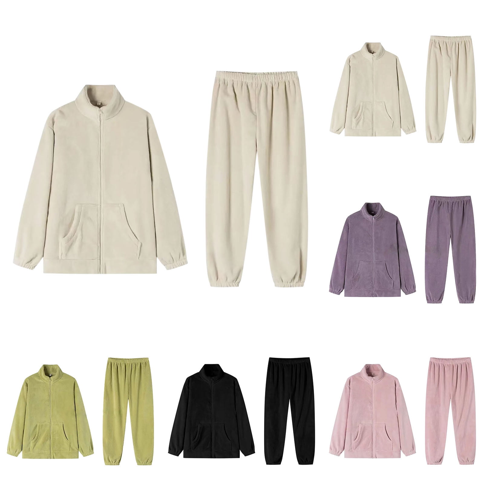 Jinhomg Womens Fleece Outfit Sets 2 Piece Comfy Loungewear Casual Solid ...