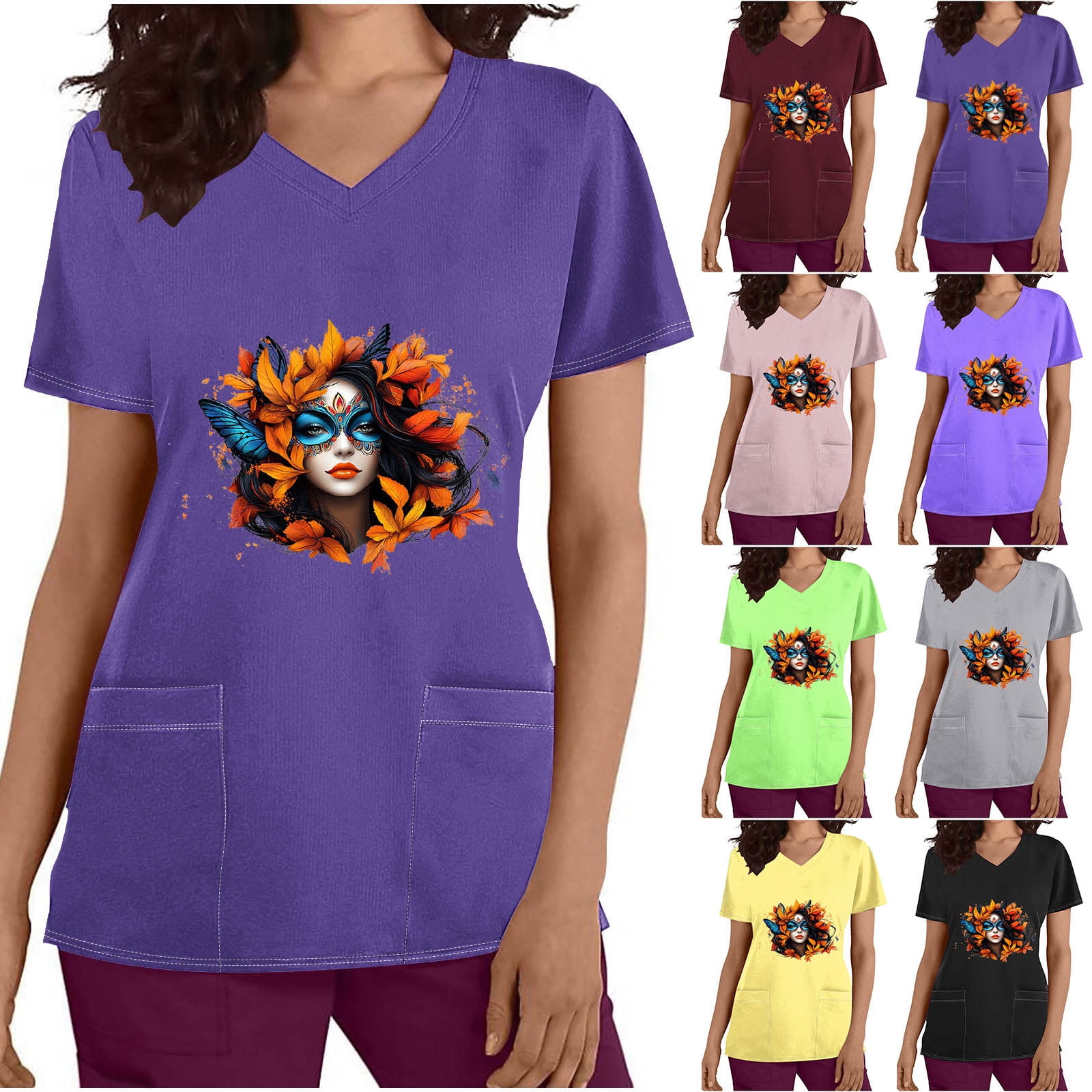 Jinhomg Womens Funny Holiday Scrubs Mardi Gras Carnival Themed Working ...
