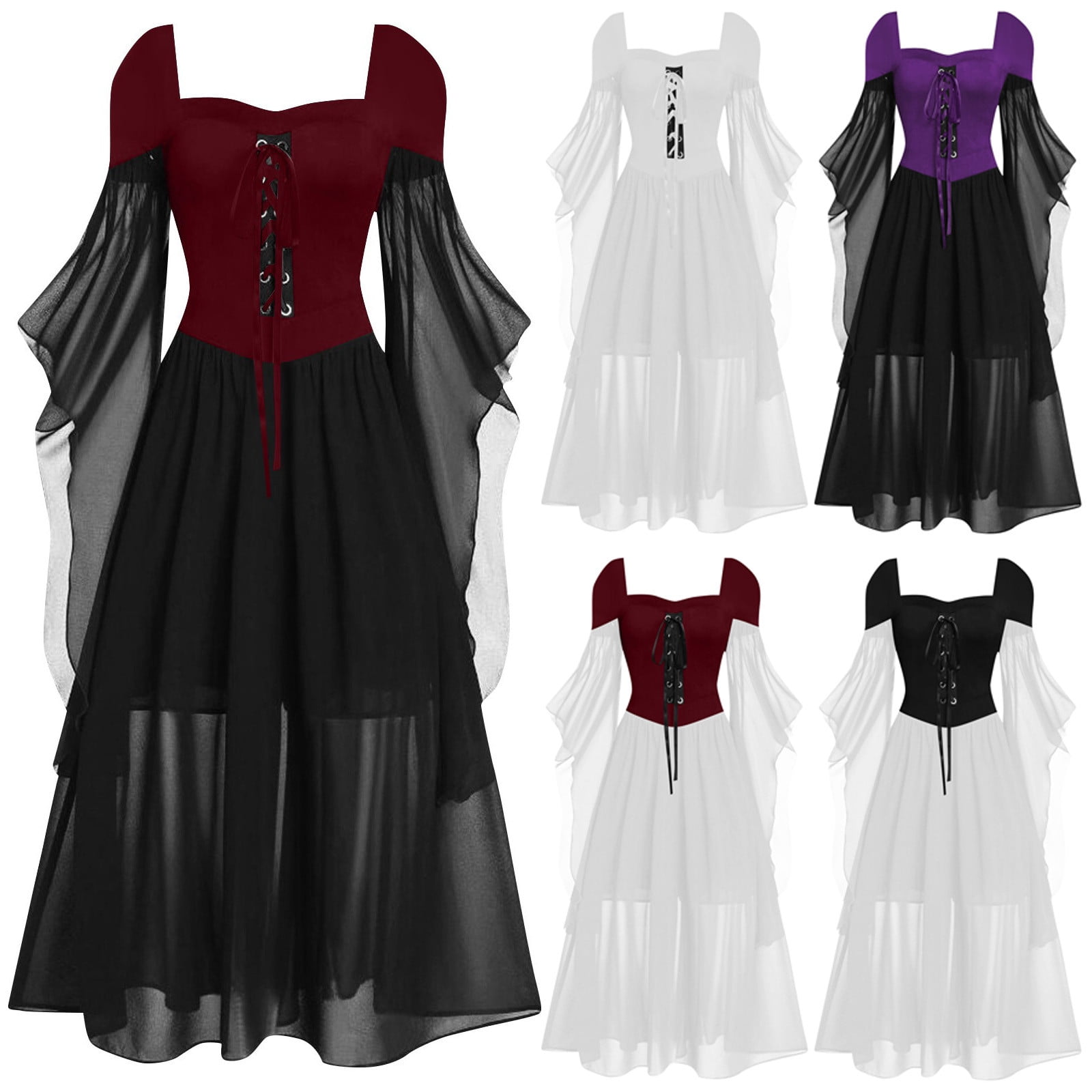 Jinhomg Womens Goth Corset Dress Halloween Renaissance Costumes Cold ...