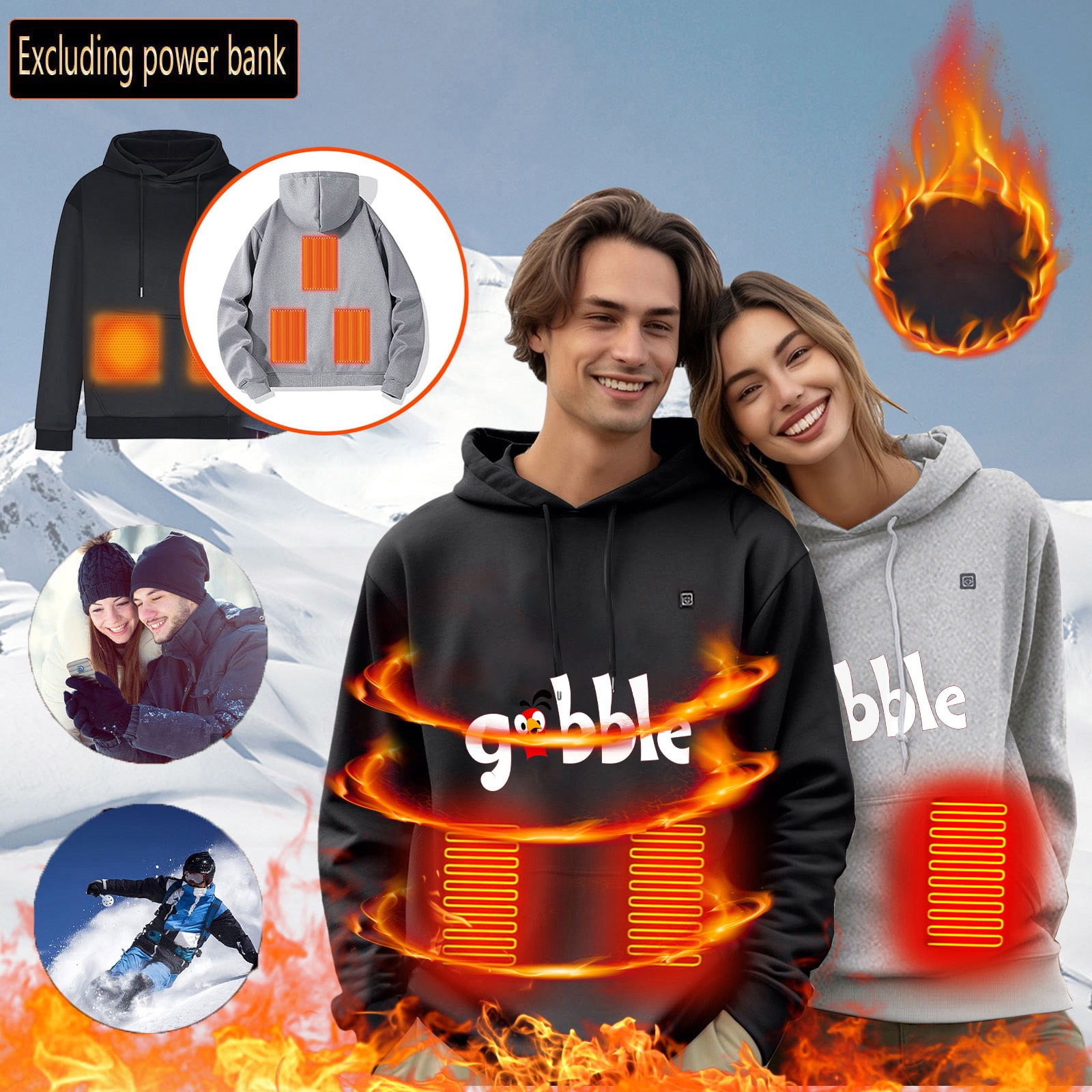 Jinhomg Womens Heated Hoodie Men Thermal Cozy 5 Heated Zones Heated ...