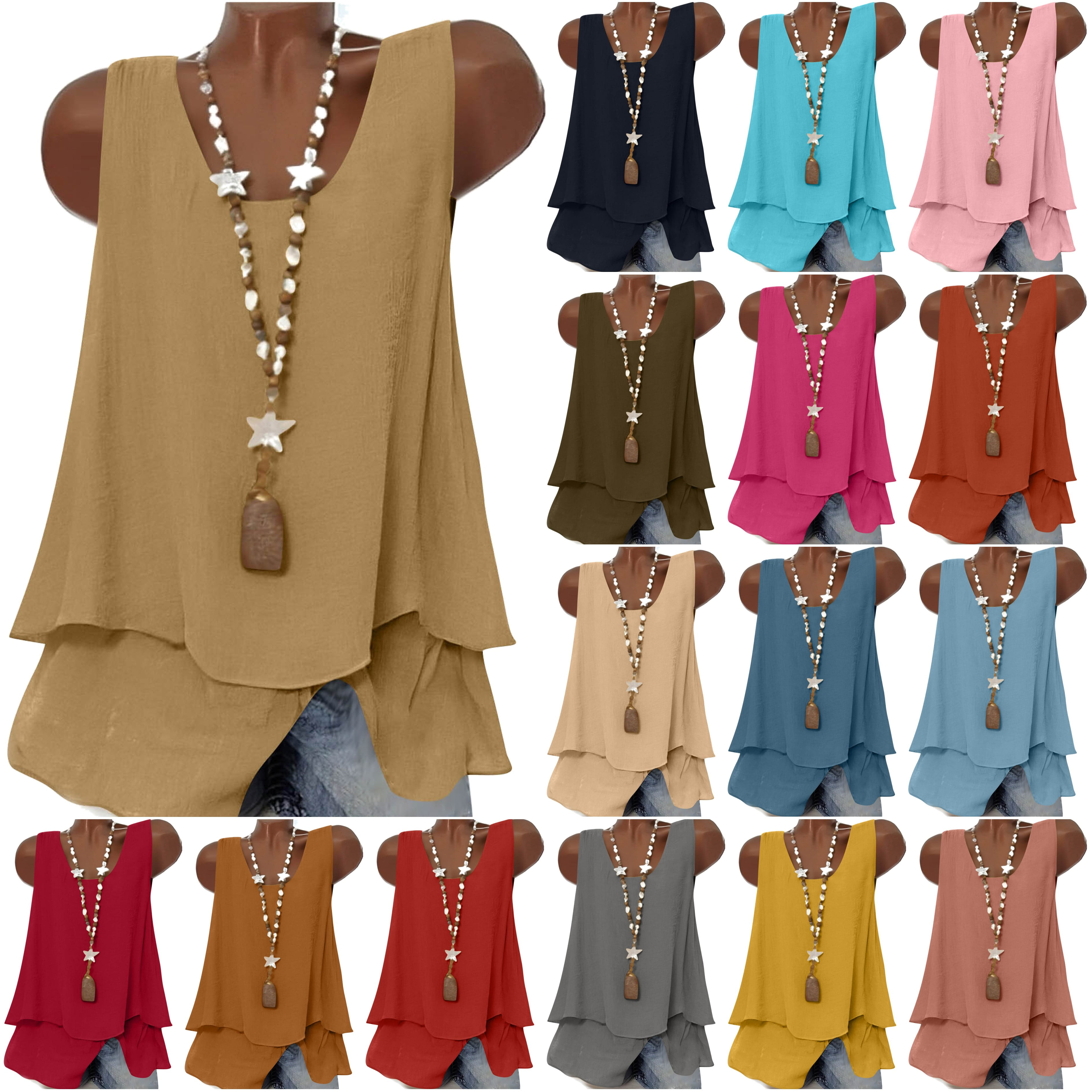 Jinhomg Womens Layered Tank Tops Loose Fit Sleeveless Round Neck ...