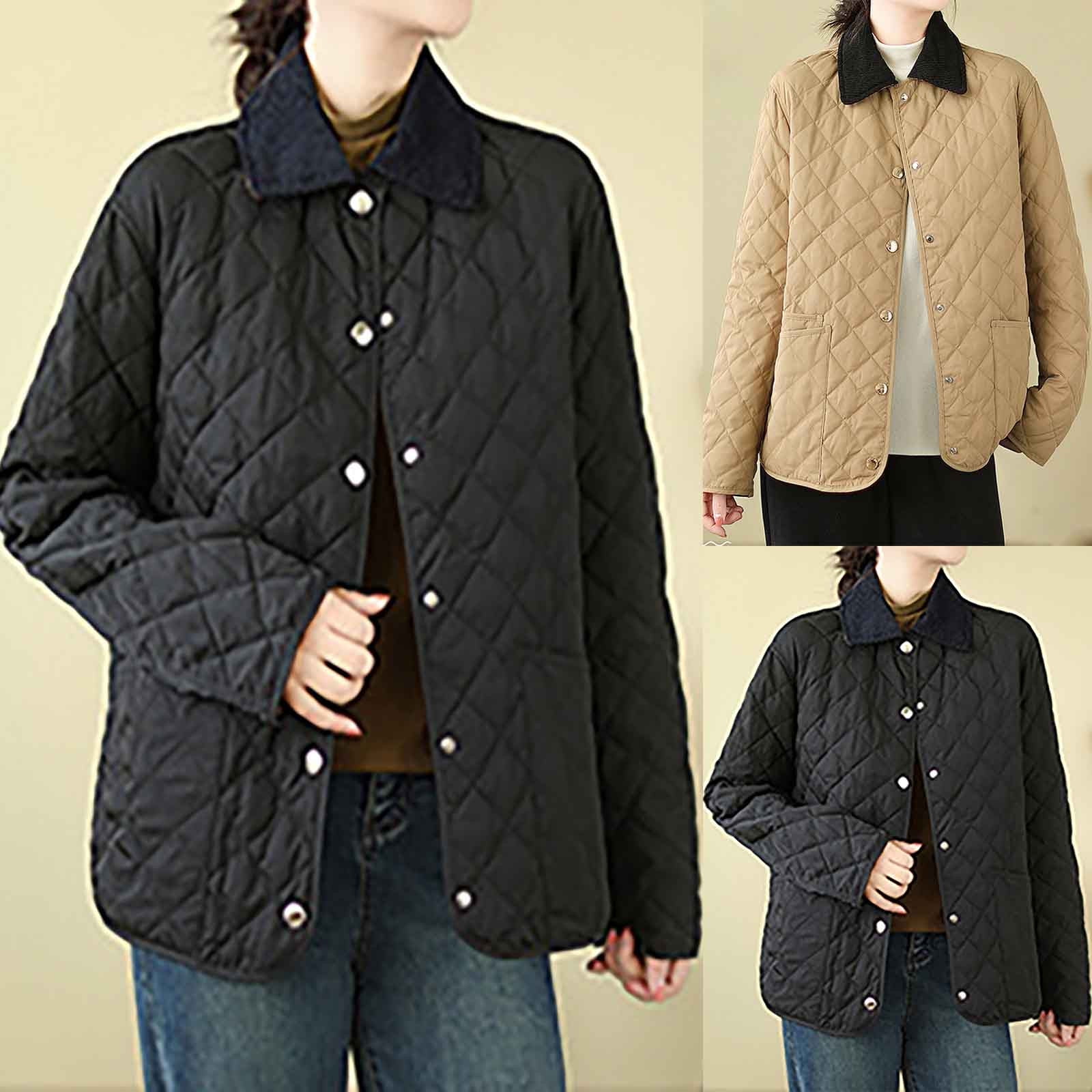 Jinhomg Womens Lightweight Casual Jackets Trendy Lapel Collar Button ...