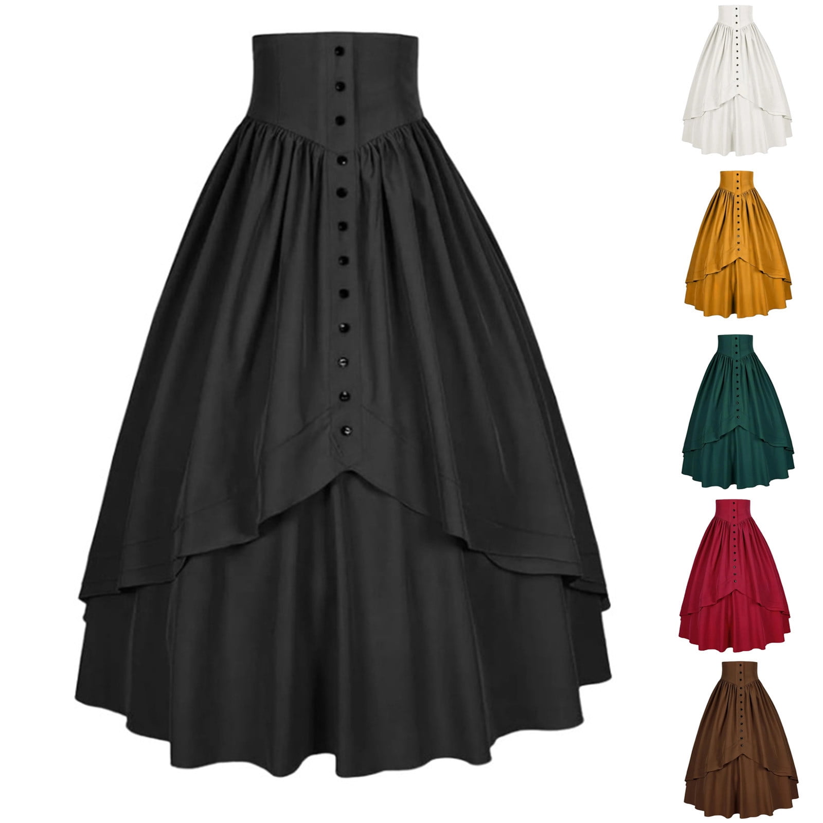 Jinhomg Womens Maxi Skirts Double Layered High Waisted Button Long ...