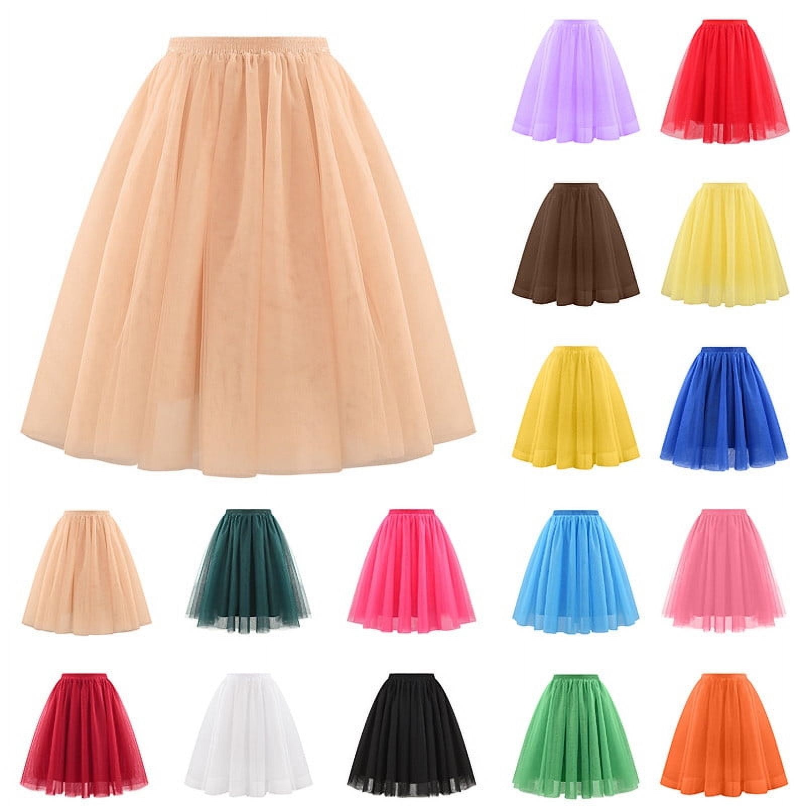 Jinhomg Womens Mesh Tulle Skirt Puffy Layered Mini Skirts Casual High Waist Pleated Tulle Skirt ...