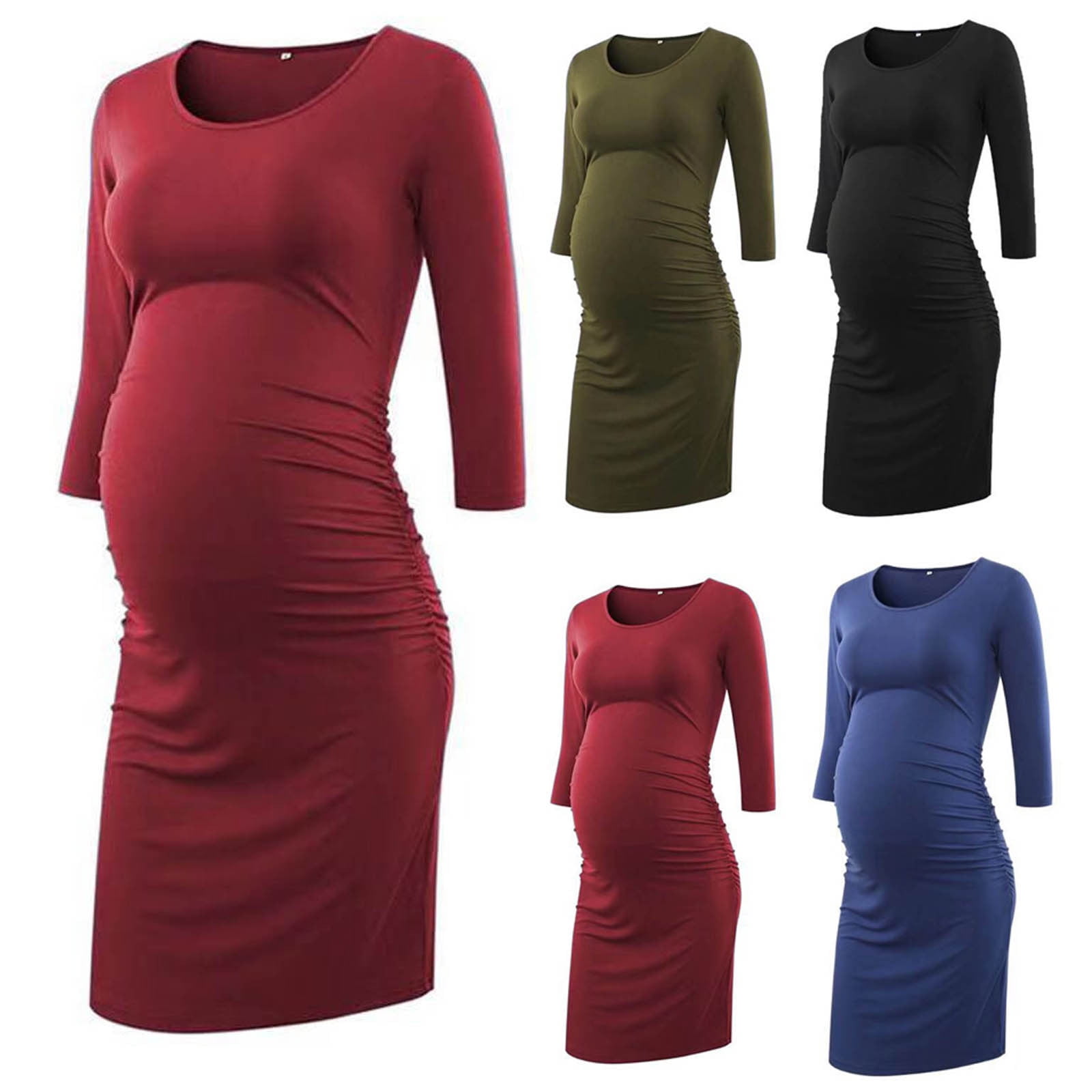 Jinhomg Womens Midi Pregnancy Dresses Casual Comfortable Maternity ...