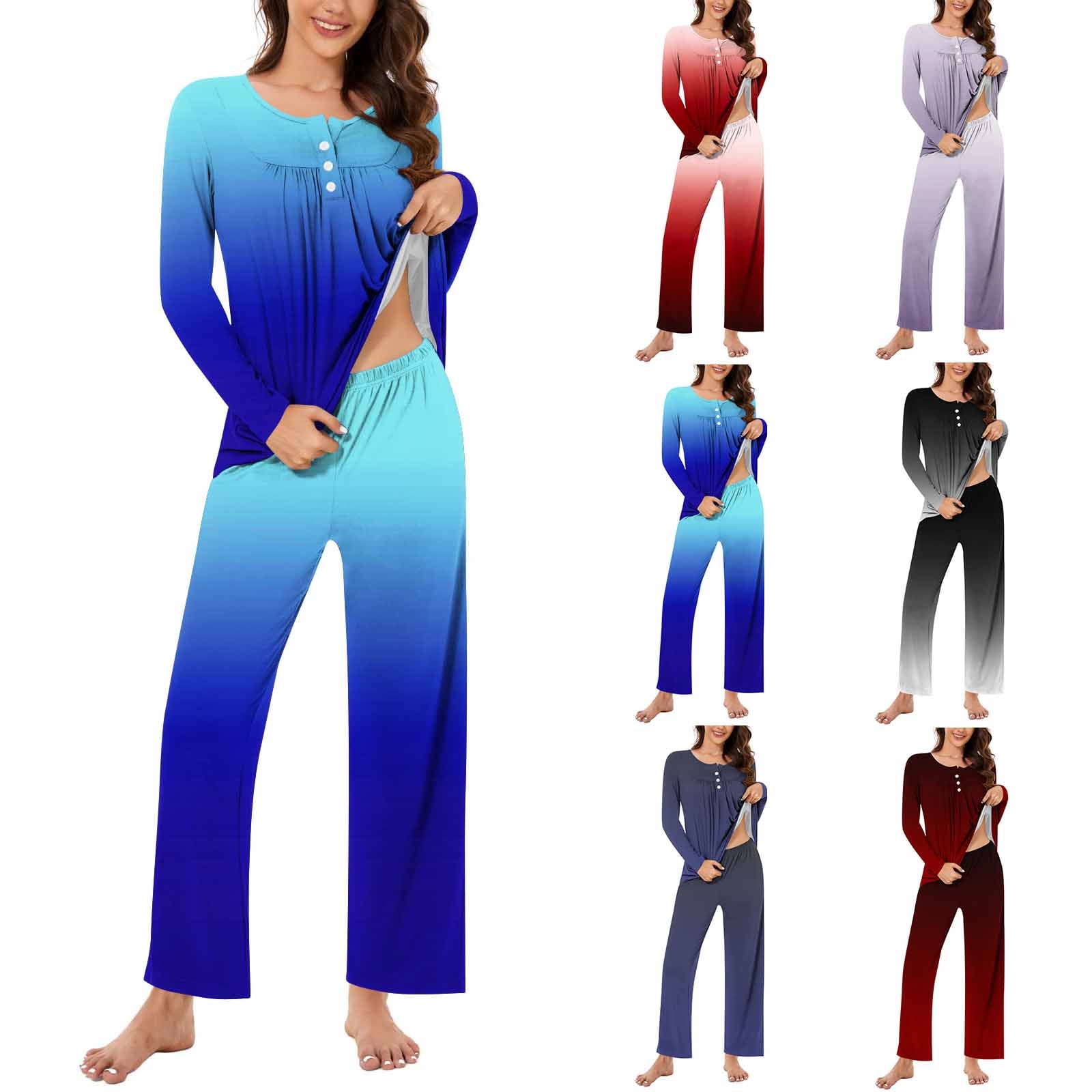 Jinhomg Womens Pajama Sets 2024 Trendy Gradient Print Long Sleeve ...
