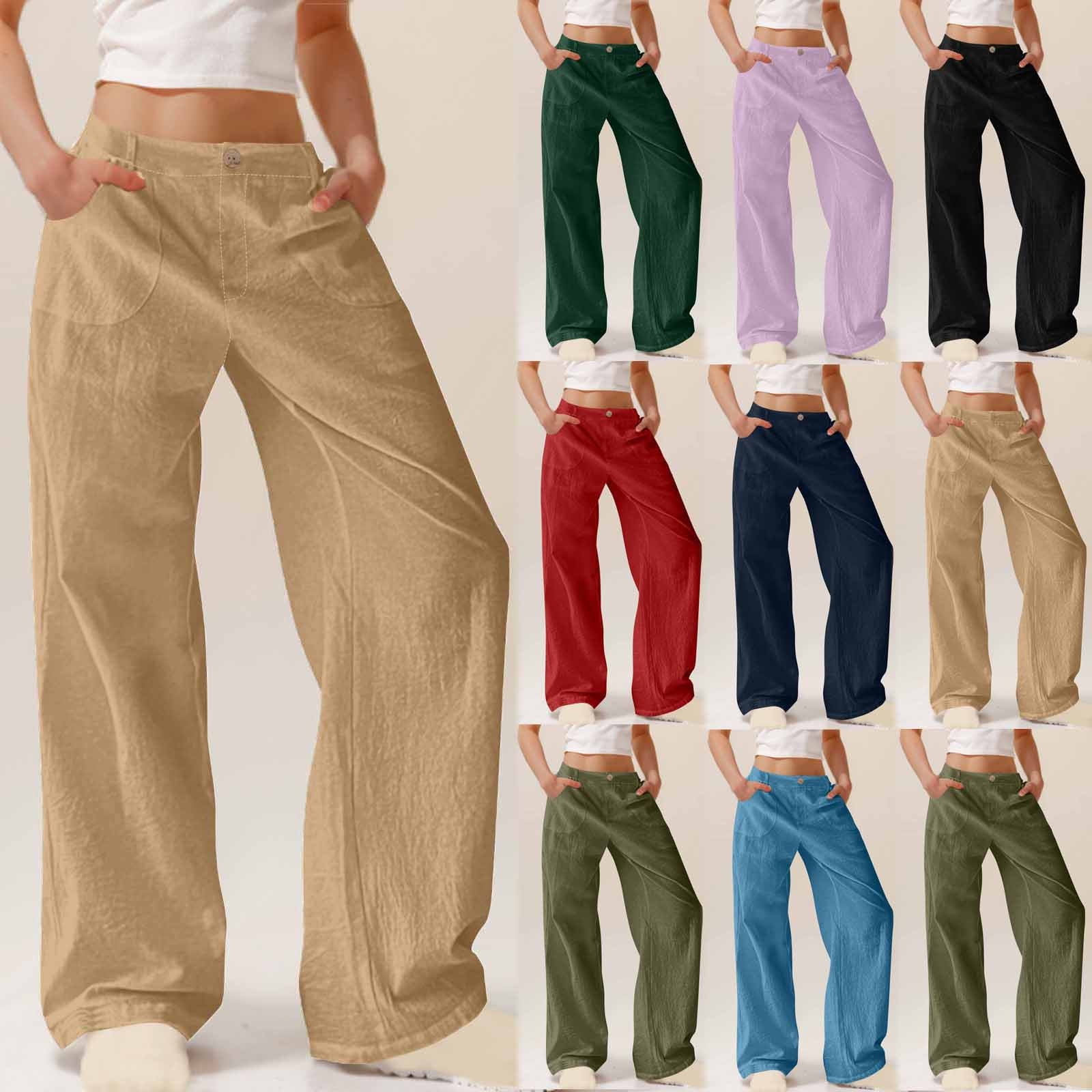 Jinhomg Womens Palazzo Pants Baggy Comfy Linen Lounge Pant Flowy High ...