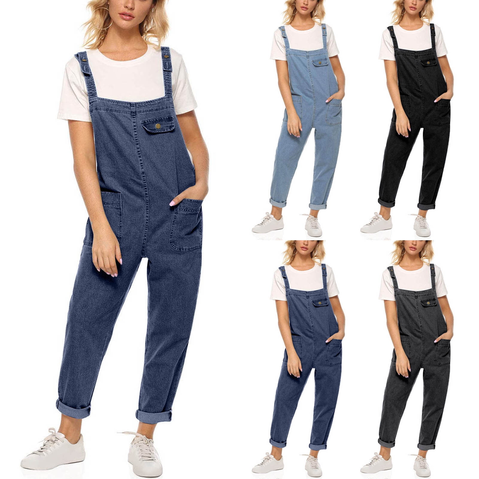 Jinhomg Womens Plus Size Jumpsuit Loose Fit Comfy Denim Bib Overalls ...