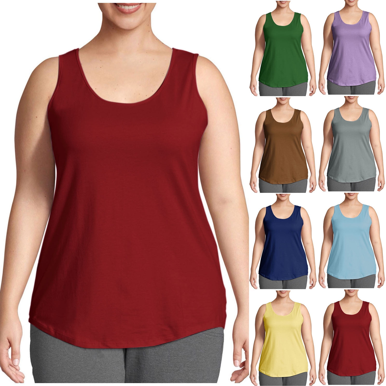 Jinhomg Womens Plus Size Tanks Loose Fit Sleeveless Crew Neck Cami ...
