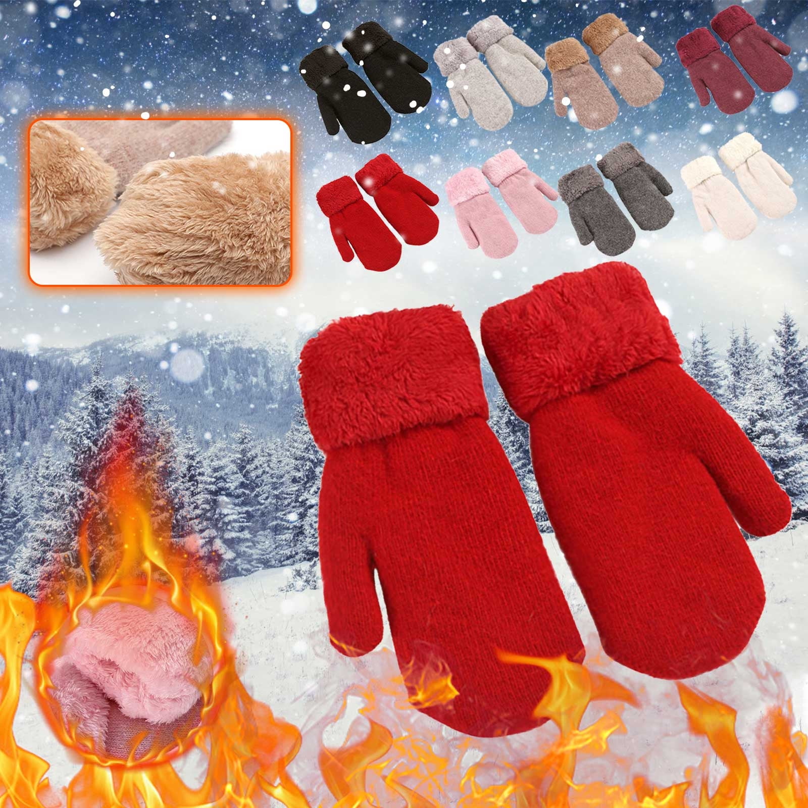 Jinhomg Womens Thick Fleece Mittens Soft Fluffy Cuff Sherpa Lining ...