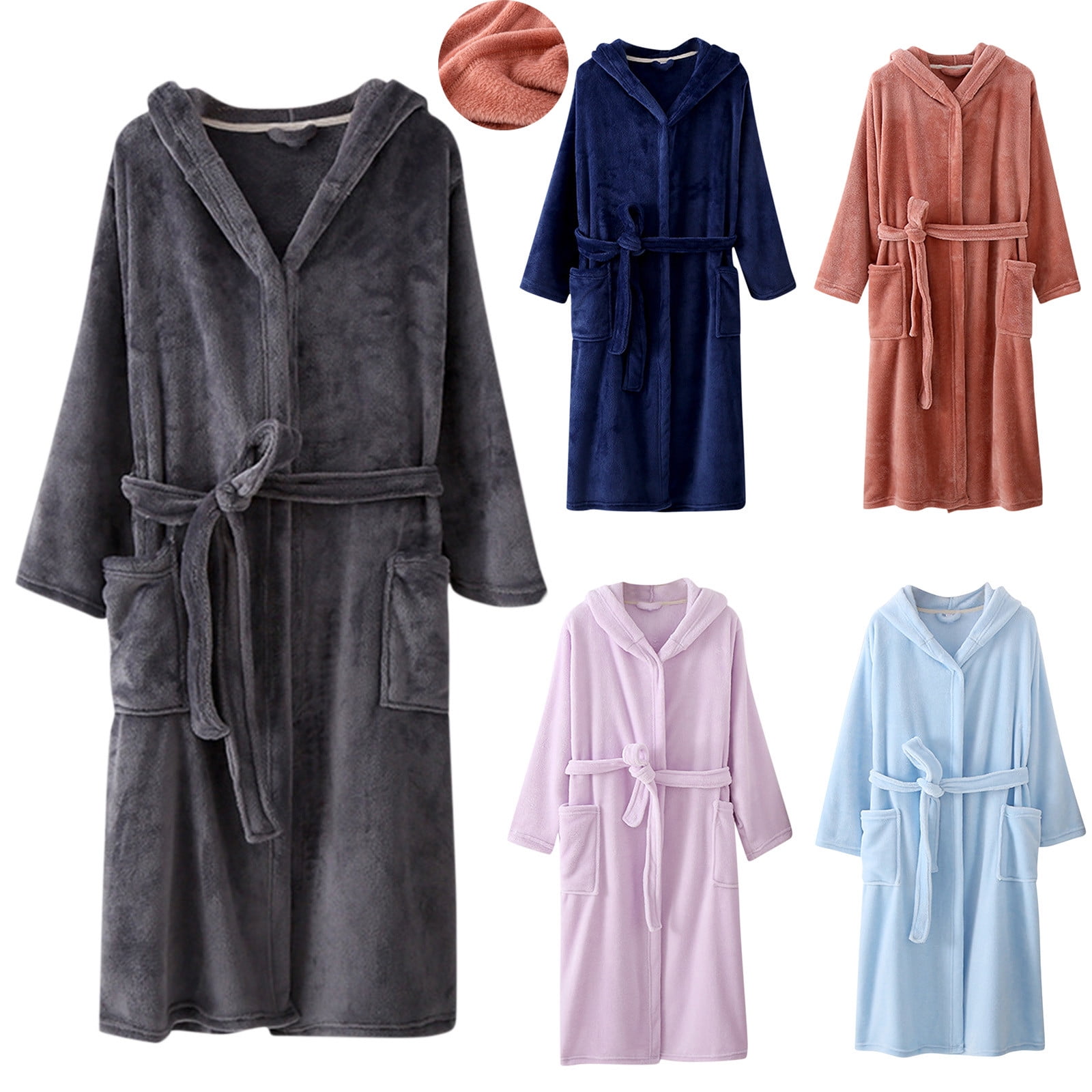 Jinhomg Womens Thick Fleece Warm Robe Winter Comfy Long Sleeve ...