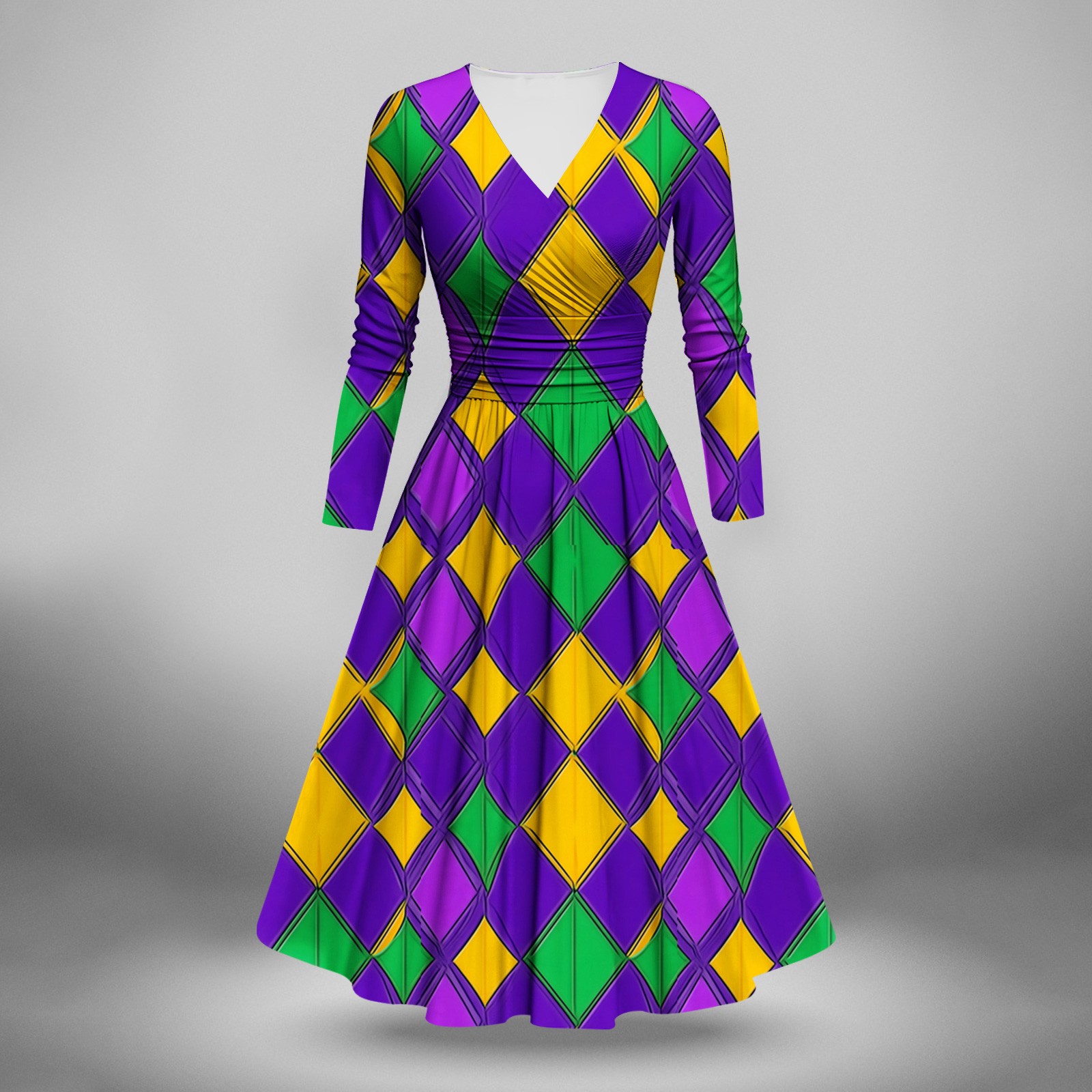 Jinhomg Womens Vintage Dress Funny Mardi Gras Print Midi Dress Flowy ...
