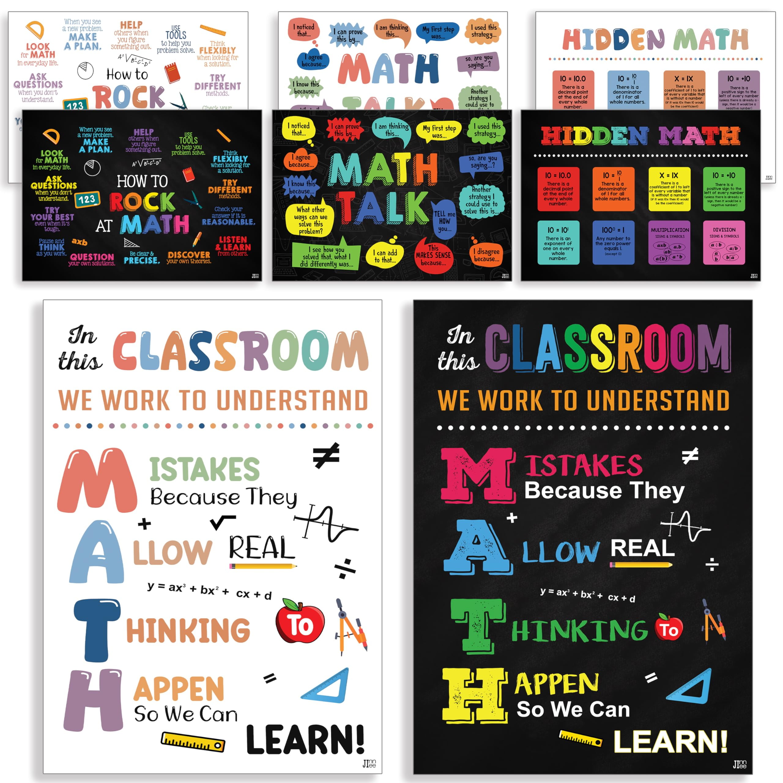 Jinniee 8 Opt MATH Posters Teacher Posters (10"x14"), 4 Pcs Math ...
