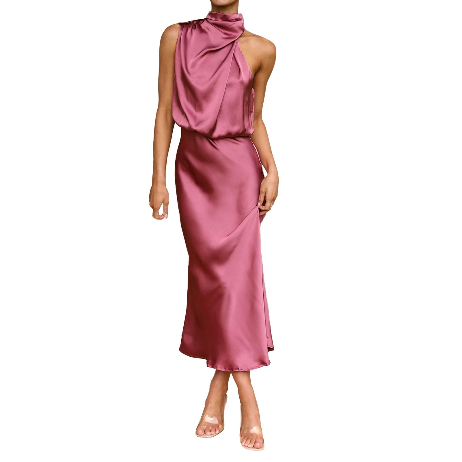 Jinss High-End Satin Women's Dress with Halter Neck, Elegant Lady Dress ...